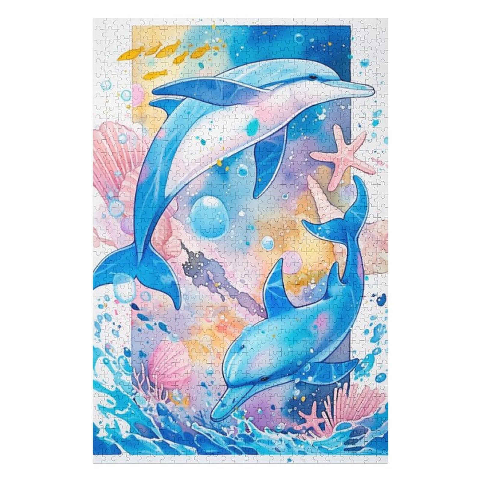 Puzzles for Adults 1000 Pieces - Watercolor Dolphin Wooden Jigsaw ...