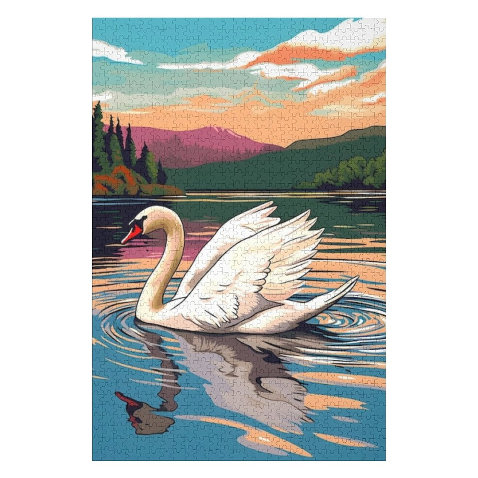 Puzzles for Adults 1000 Pieces - White Swan Swimming Lake Funny Puzzle ...