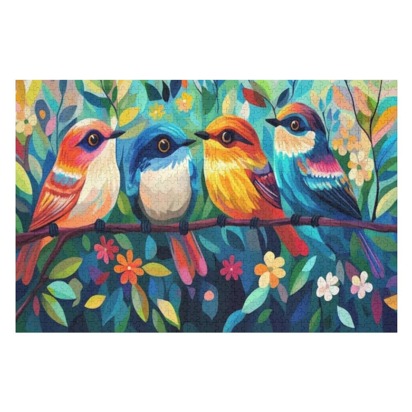 Puzzles for Adults 300 Pieces - Brightly Colored Stylized Birds Perfect ...