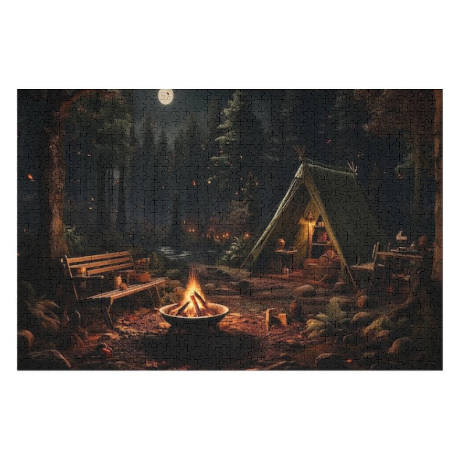 Puzzles for Adults 300 Pieces - Camping Dark Forest Firewood Burning ...