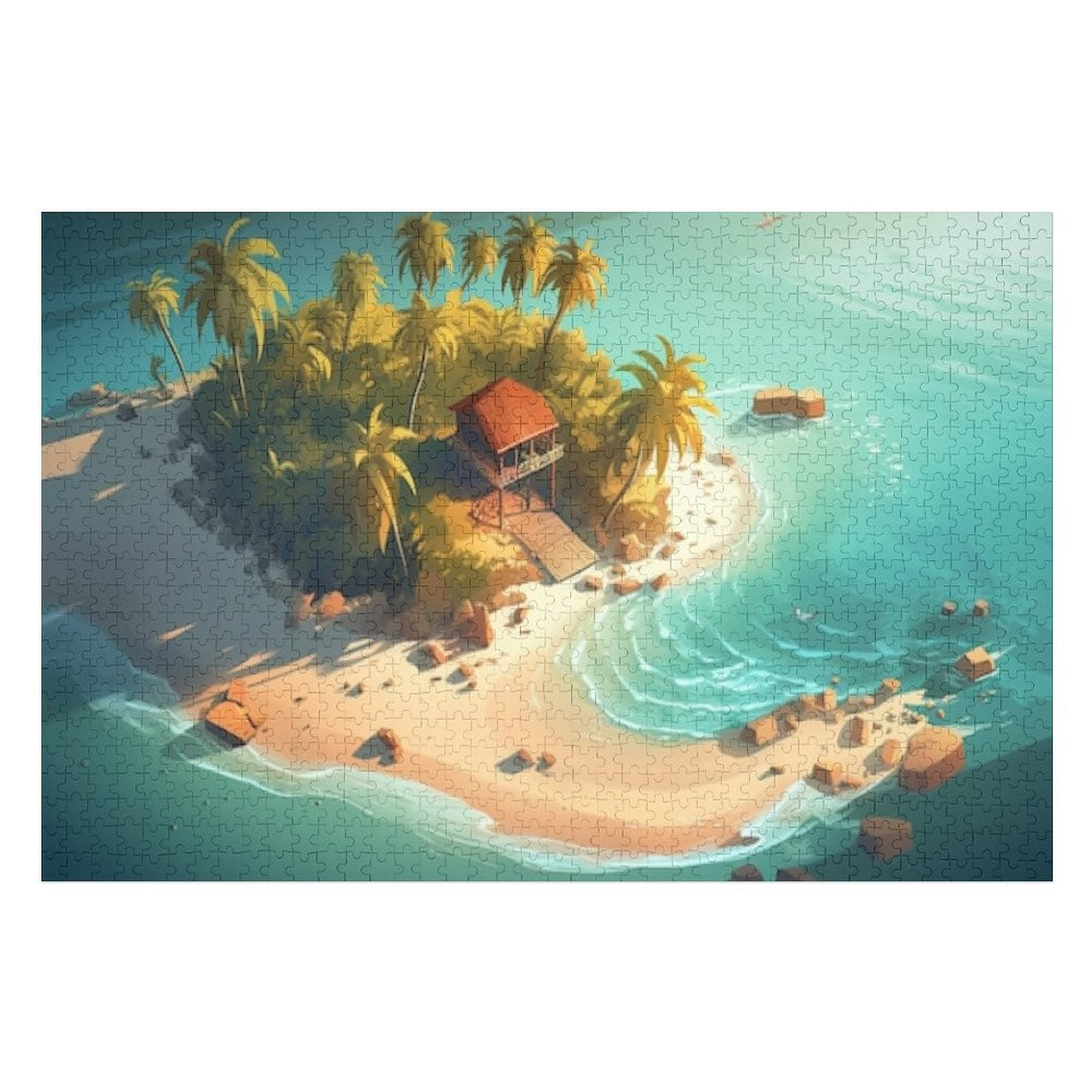 Puzzles for Adults 300 Pieces - Cartoon Landscape Tropical Island Funny ...