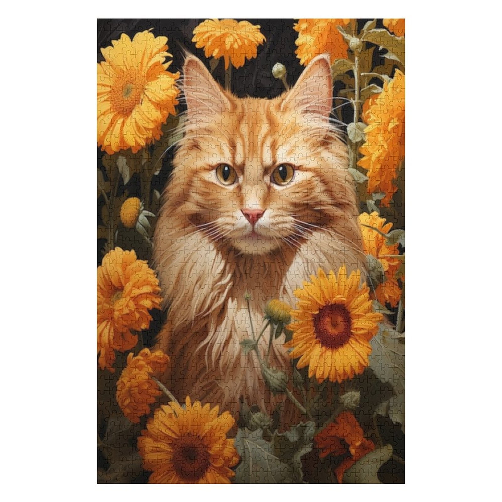 Puzzles for Adults 300 Pieces - Cat That Is Sitting Field Flowers Funny ...