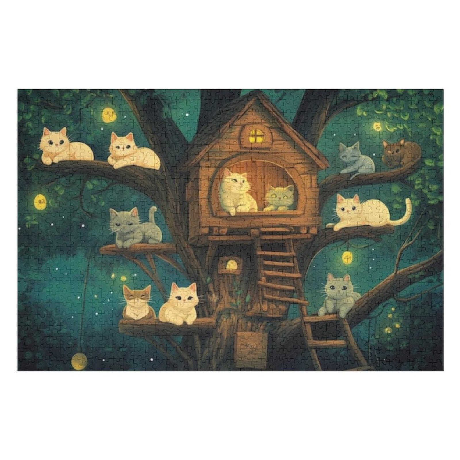 Puzzles for Adults 300 Pieces - Cats Sitting Tree House Funny Puzzle ...
