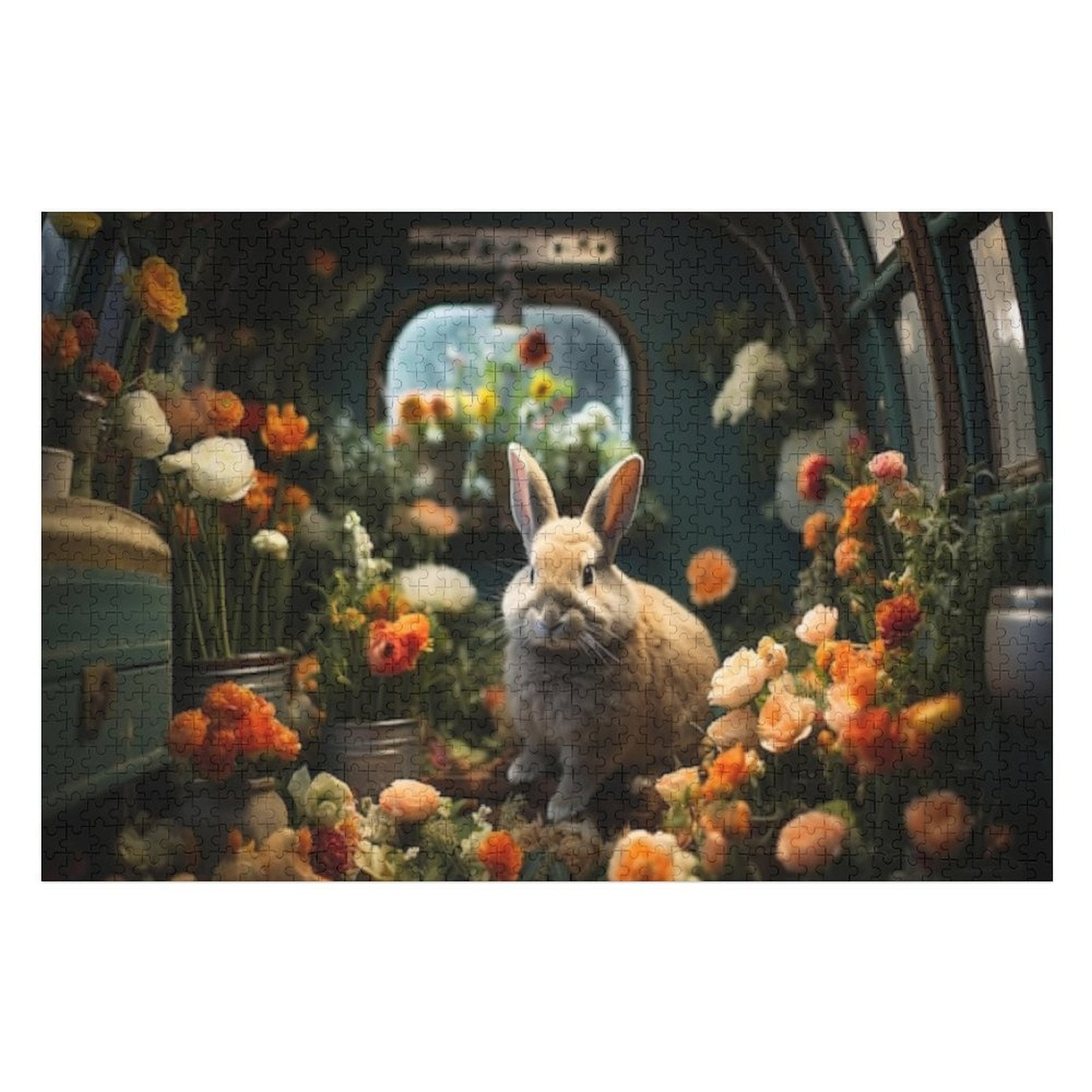 Puzzles for Adults 300 Pieces - Cute Baby Rabbit Sitting Basket With ...