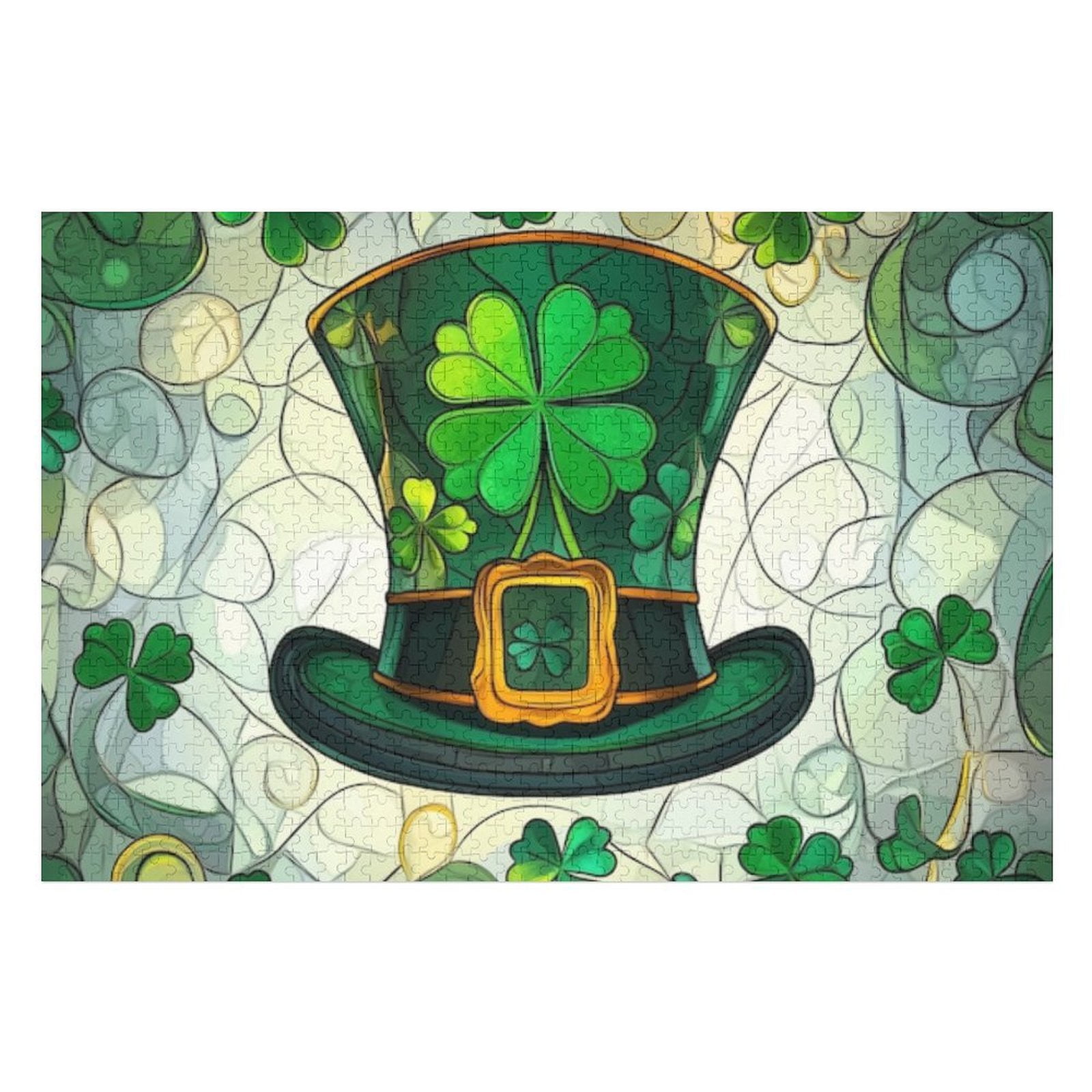 Puzzles for Adults 300 Pieces - Elegant Green Top Hat With Shamrocks ...