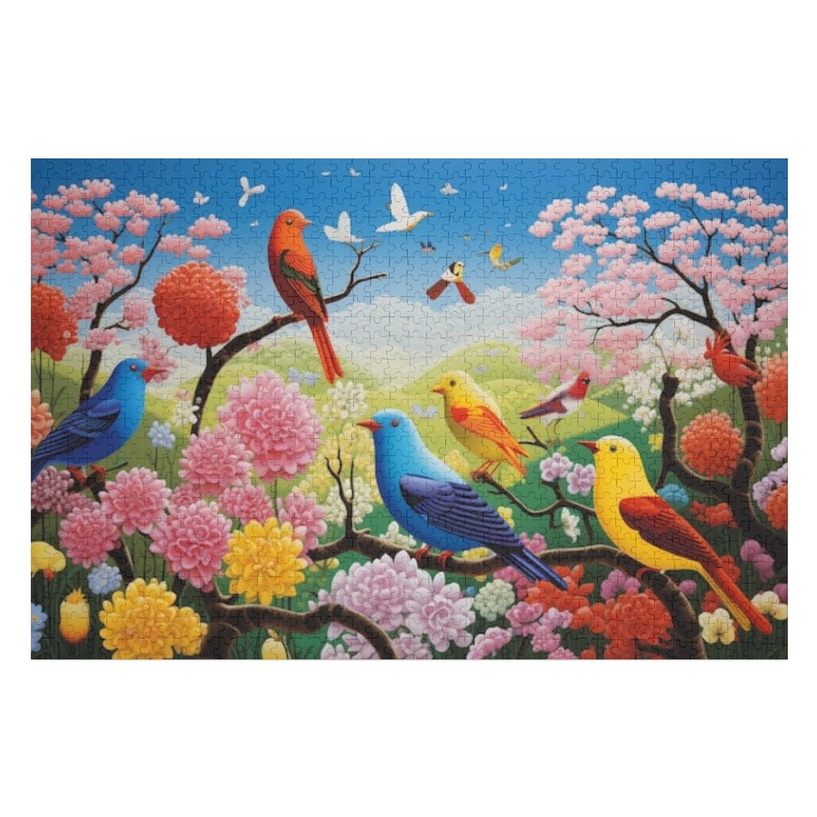 Puzzles for Adults 300 Pieces - Group Birds Sitting Tree Branch Funny ...