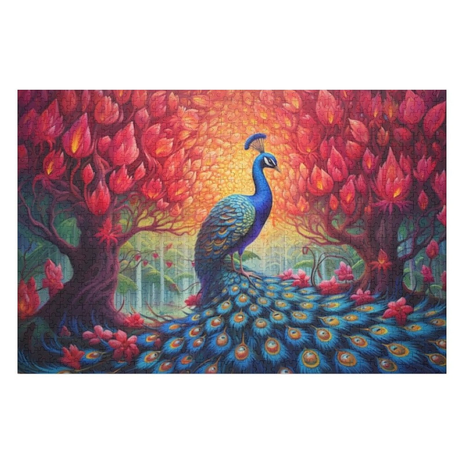 Puzzles for Adults 300 Pieces - Peacock Colorful Forest With Flowers ...