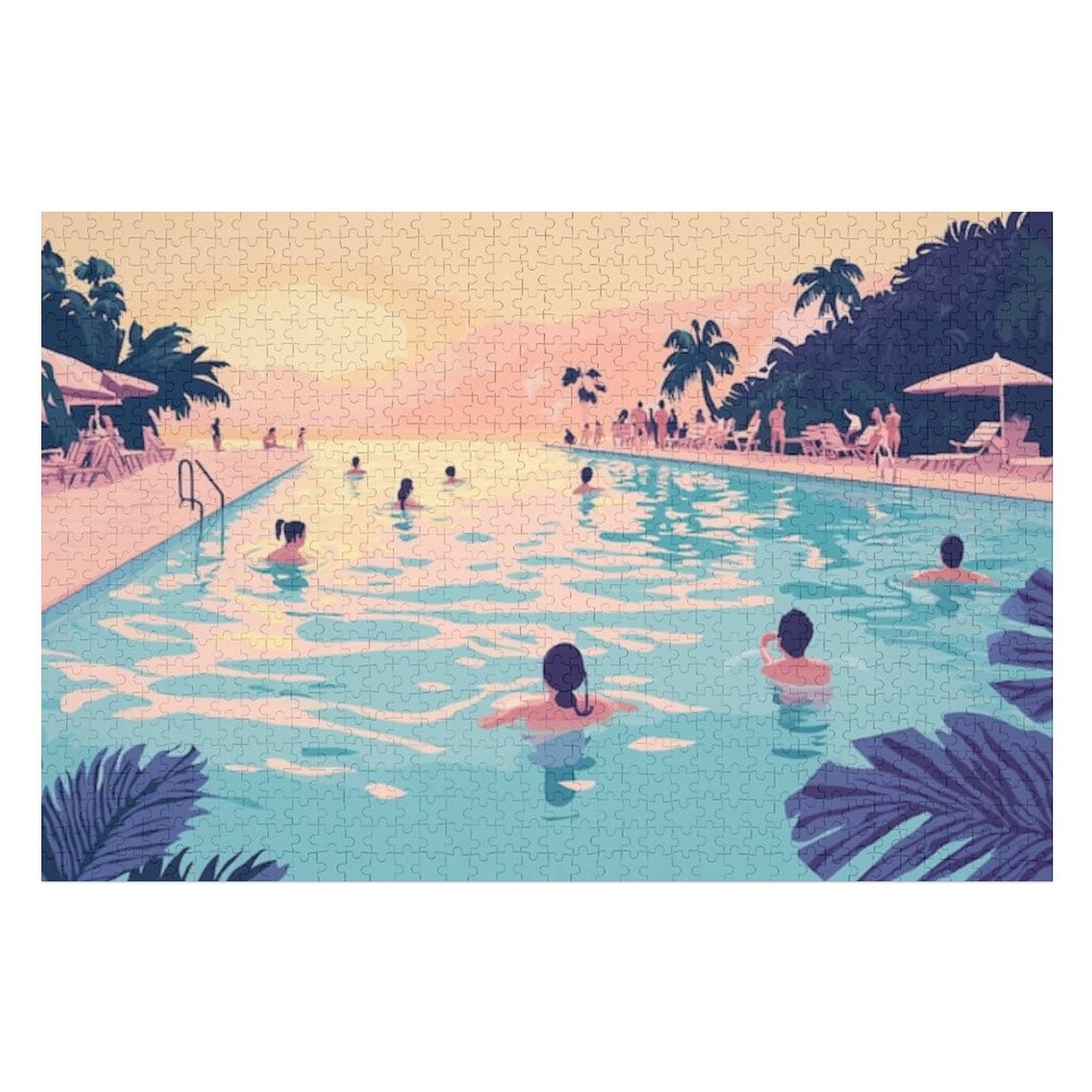 Puzzles for Adults 300 Pieces - People Swimming Outdoor Pools Cartoon Funny Puzzle - Unique ...