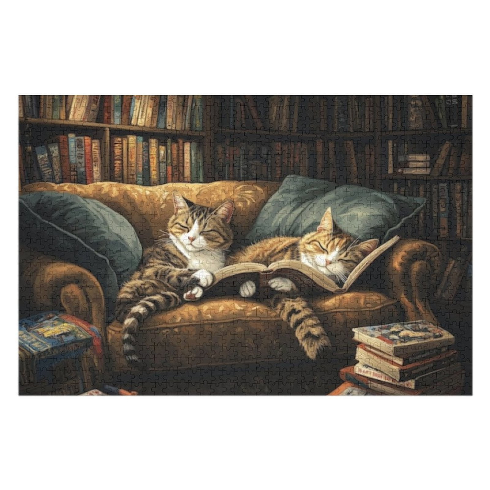 Puzzles for Adults 300 Pieces - Two Cats Laying Couch Reading Book ...