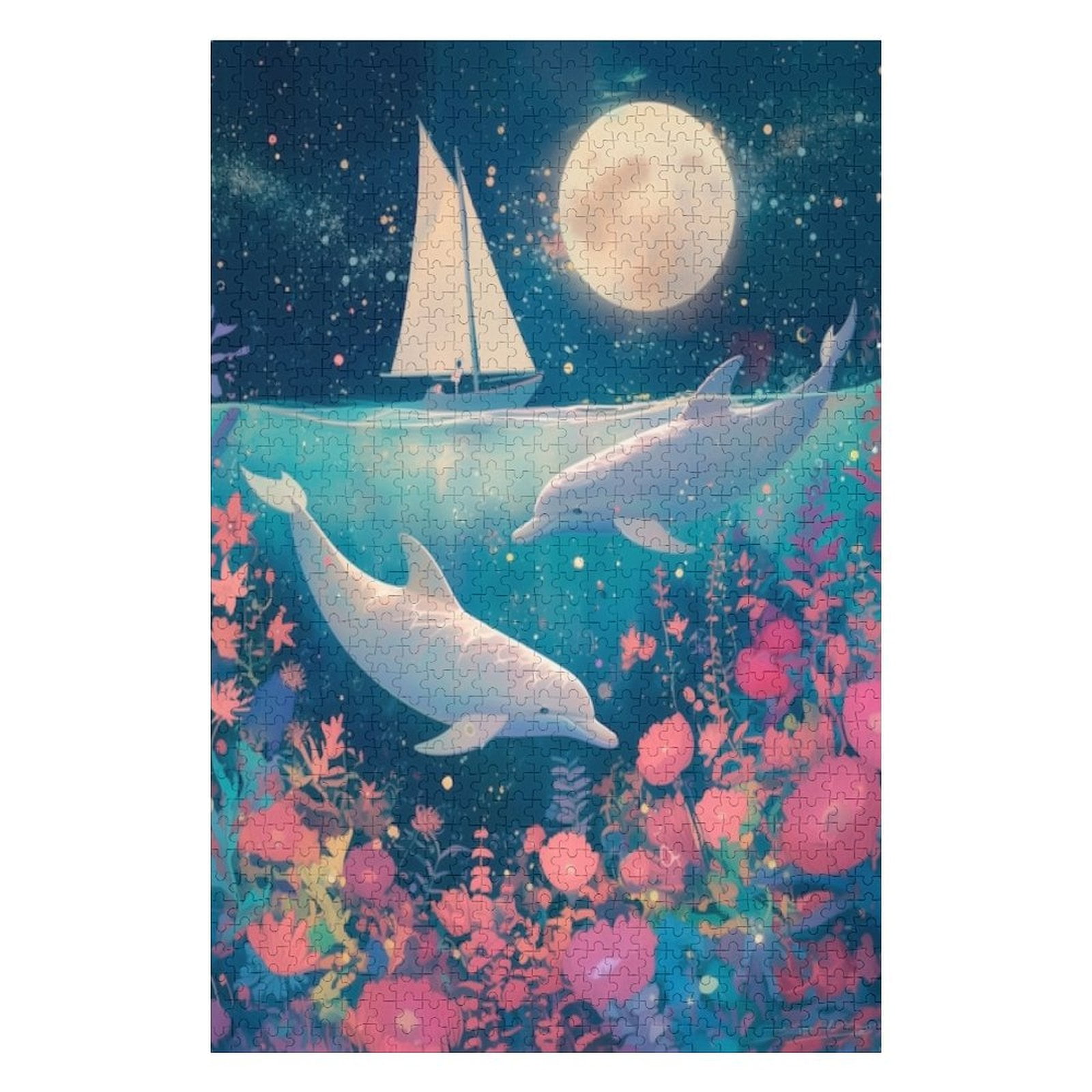 Puzzles for Adults 300 Pieces - Watercolor Dolphin Funny Puzzle Unique ...