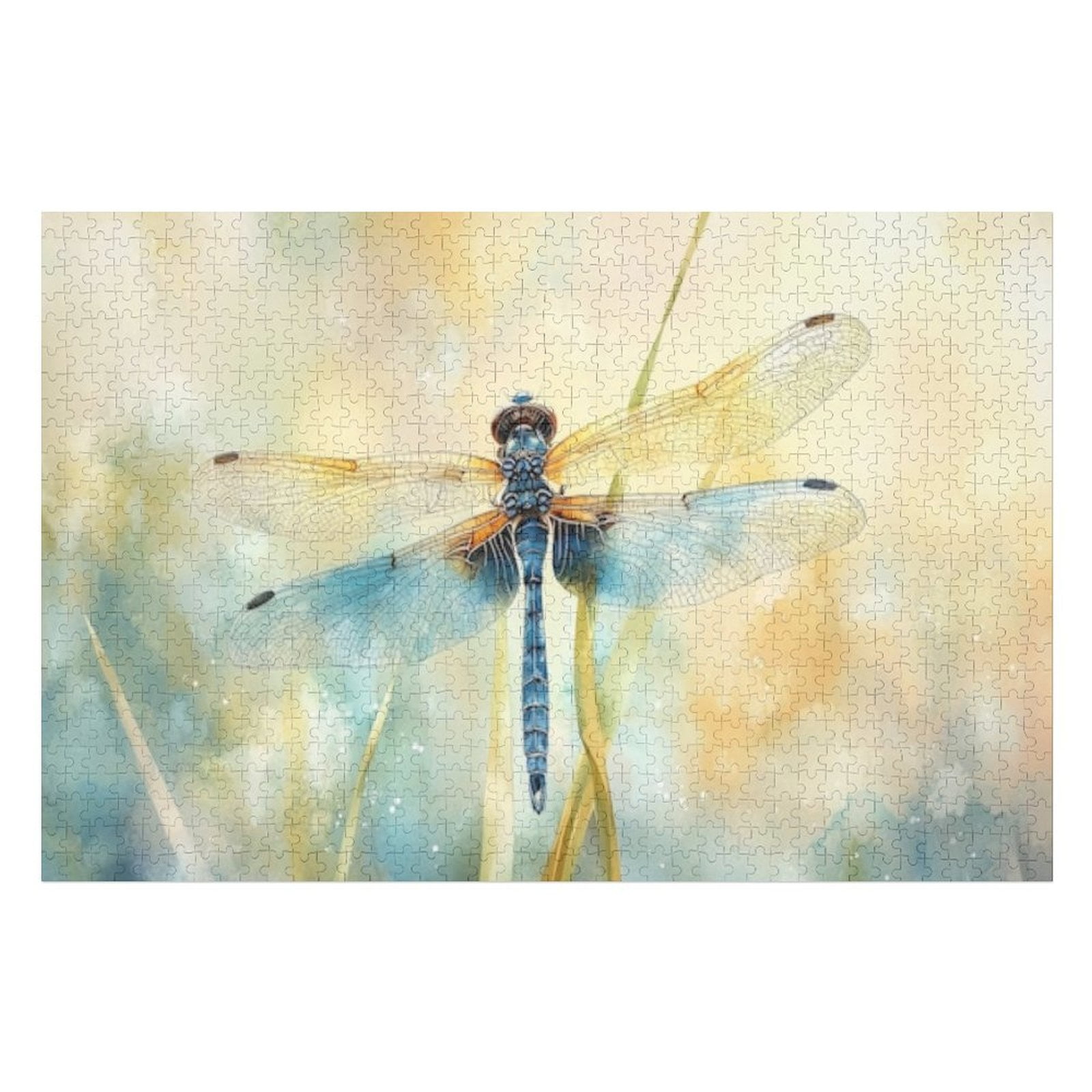 Puzzles for Adults 300 Pieces - Watercolor Dragonfly Resting Reed With ...