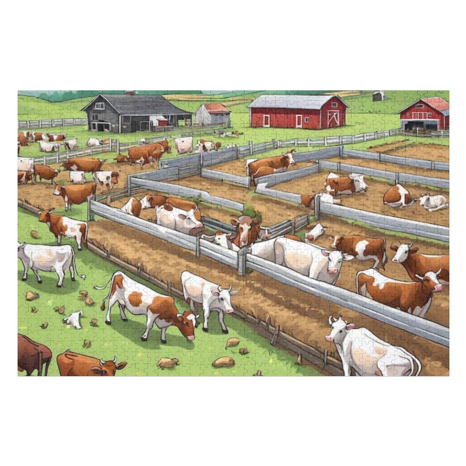 Puzzles for Adults 500 Pieces - Cartoon Cows Farm With Barn Funny ...