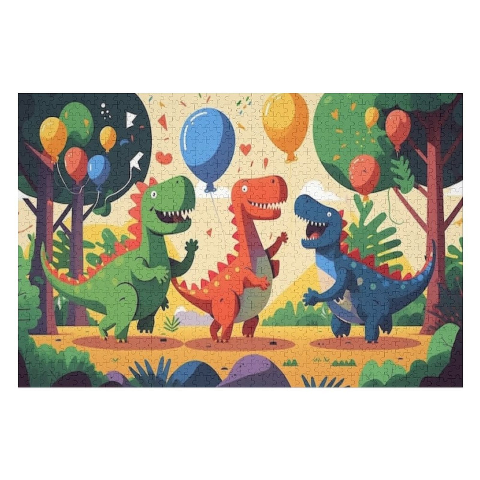 Puzzles for Adults 500 Pieces - Cartoon Dinosaurs With Balloons Forest ...