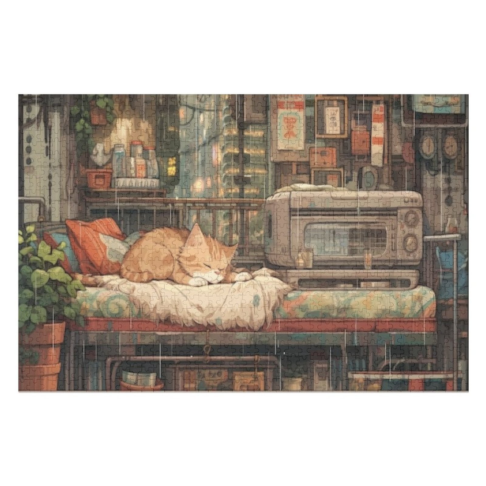 Puzzles for Adults 500 Pieces - Cat Sleeping Cozy Retro Styled Room ...