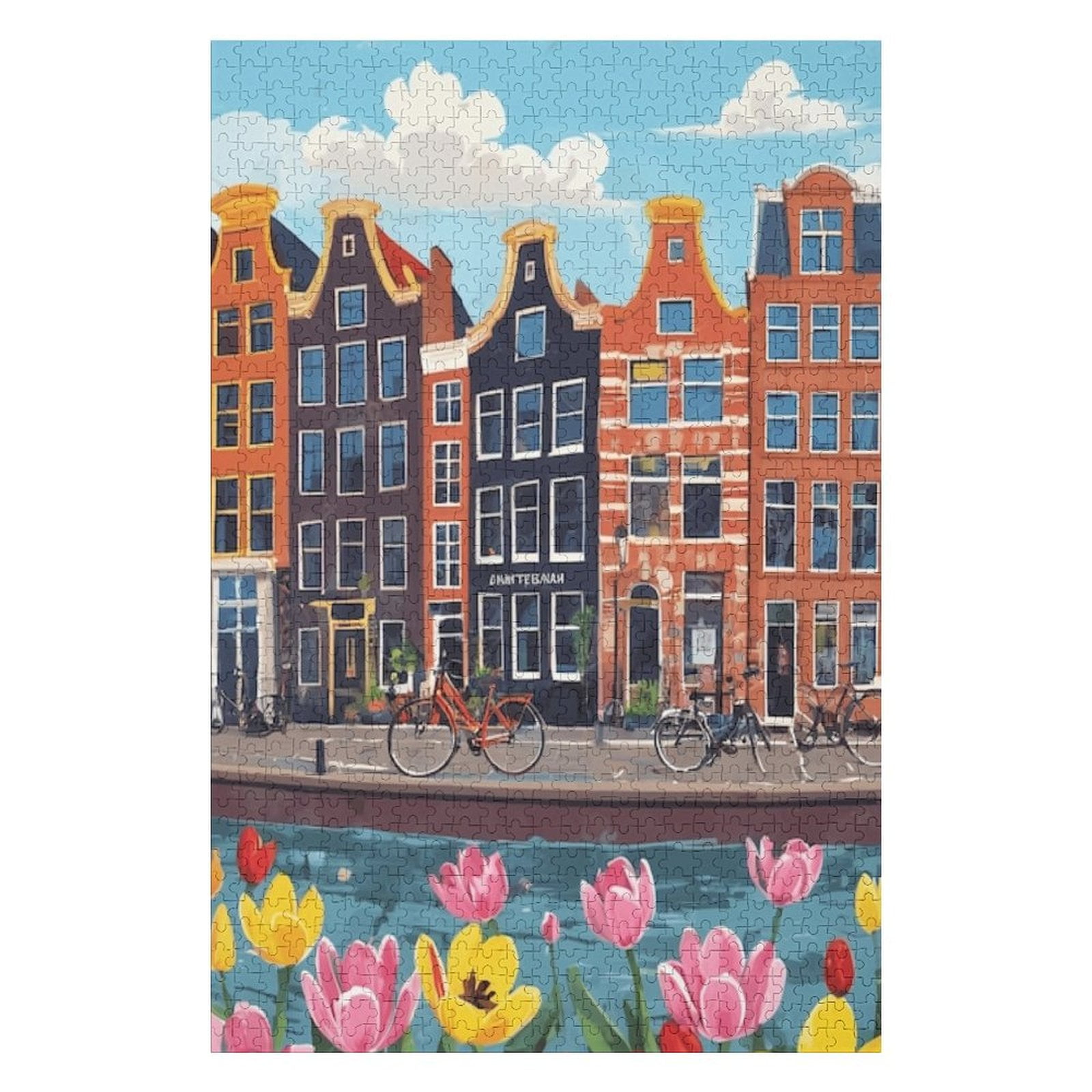 Puzzles for Adults 500 Pieces - City Street With Row Buildings Canal ...