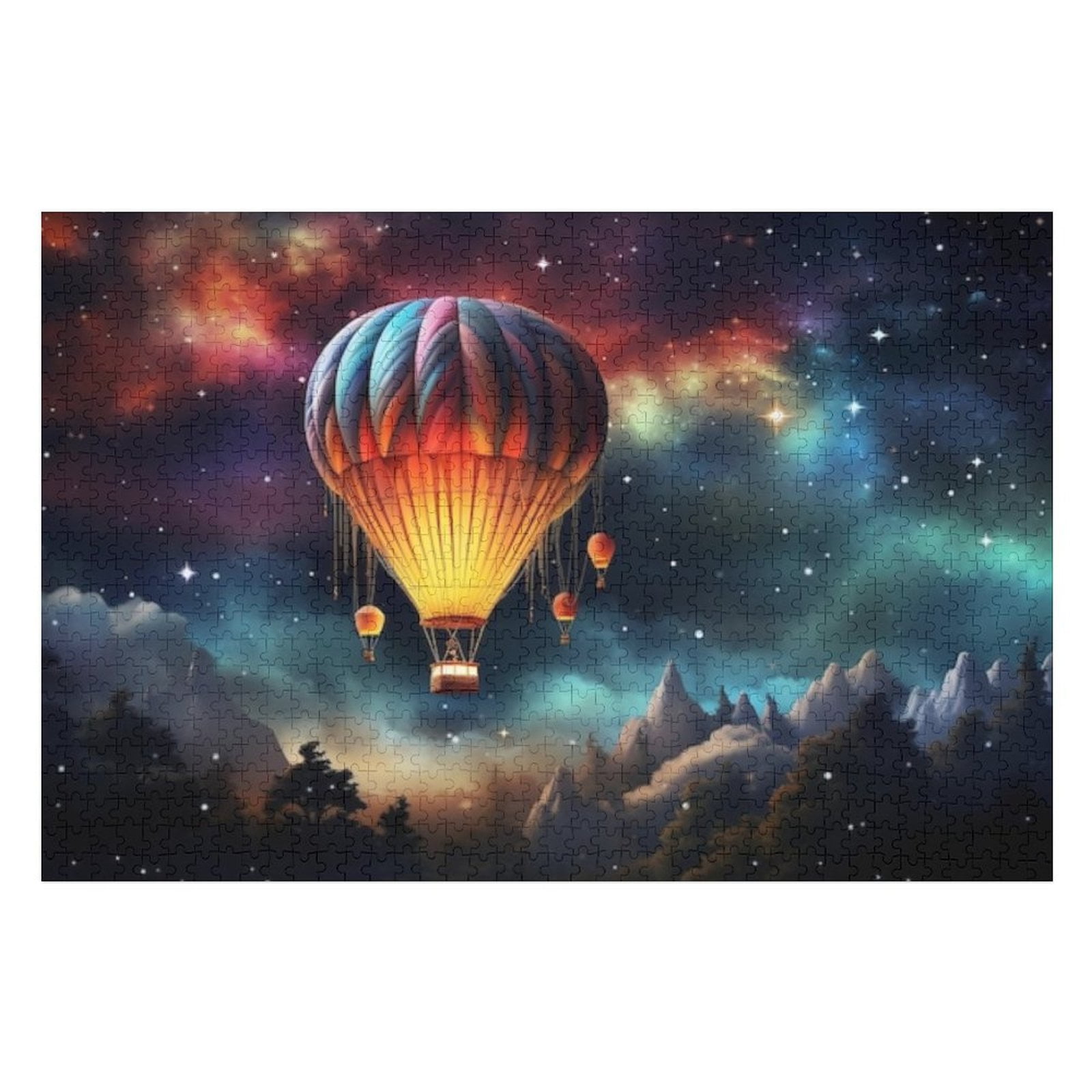 Puzzles for Adults 500 Pieces - Colorful Hot Air Balloon Against Night ...