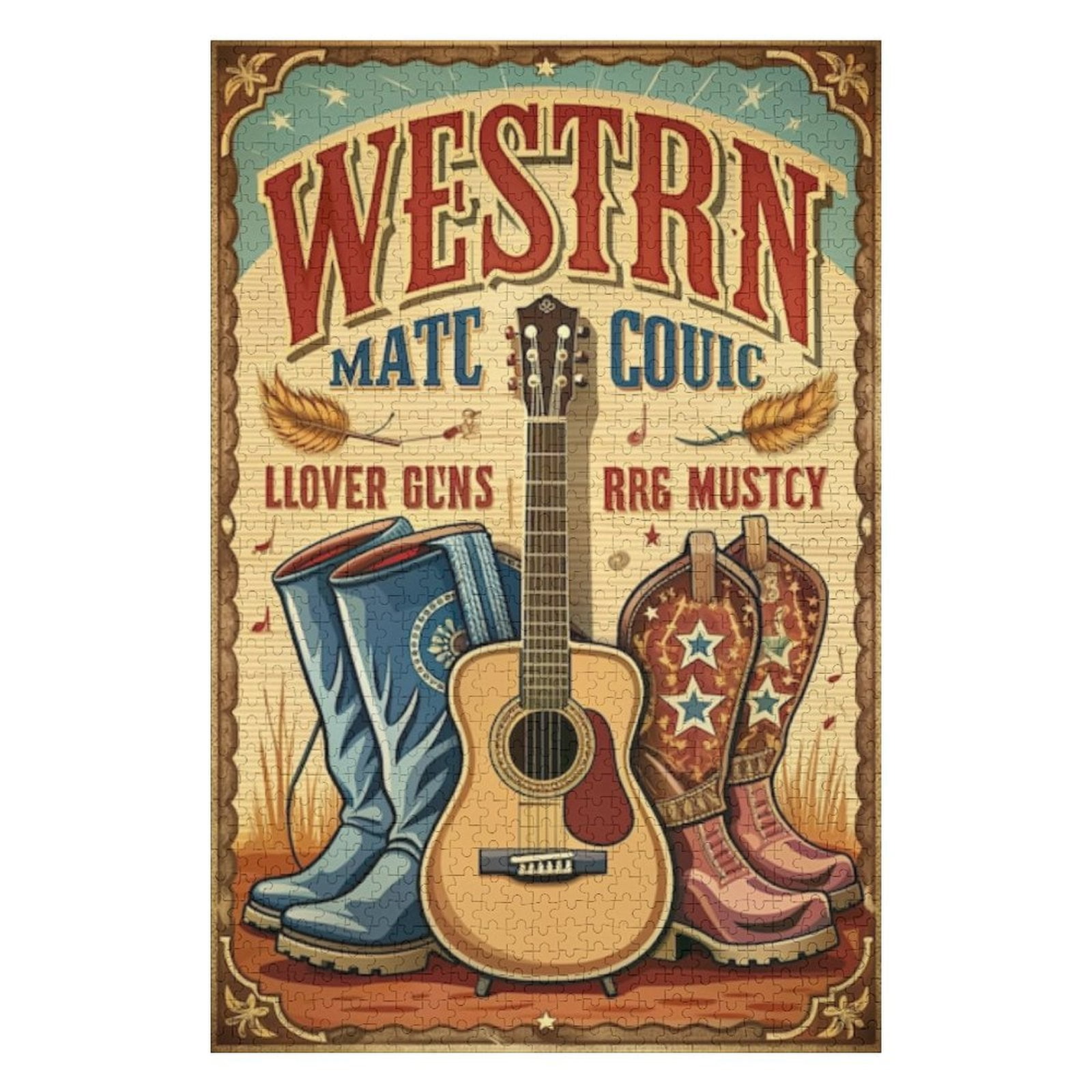Puzzles for Adults 500 Pieces - Cowboy Boots Guitar Western Country ...