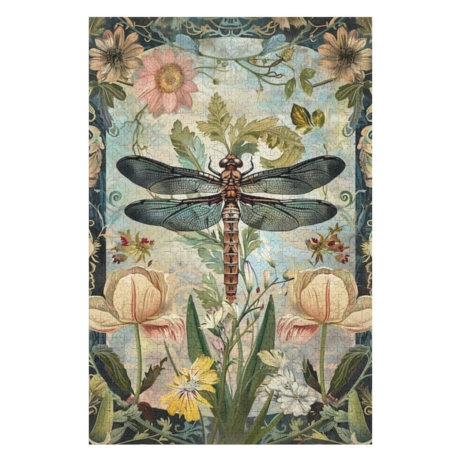 Puzzles for Adults 500 Pieces - Dragonfly Floral Funny Puzzle Unique ...