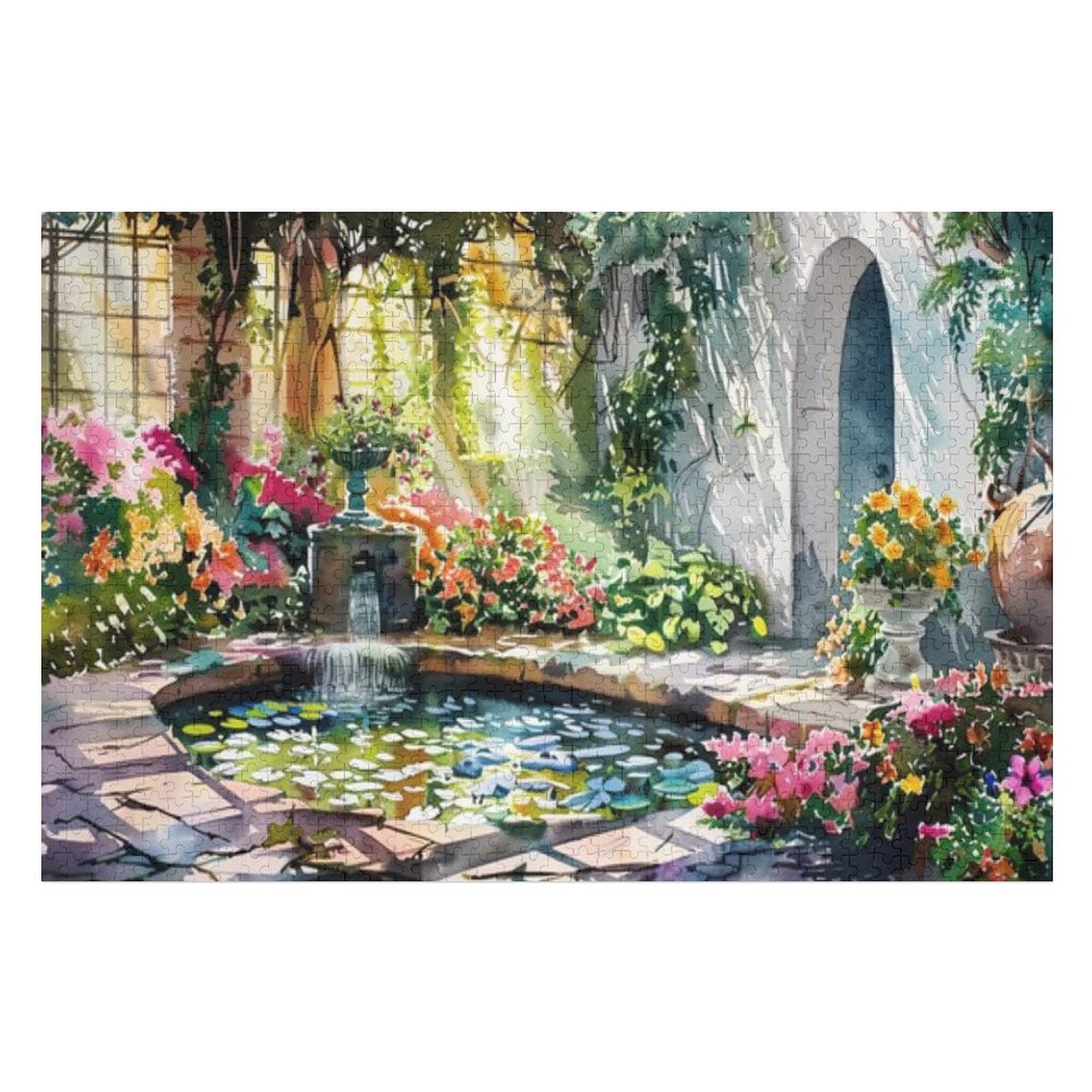 Puzzles for Adults 500 Pieces - Fountain With Flowers Fountain Funny ...