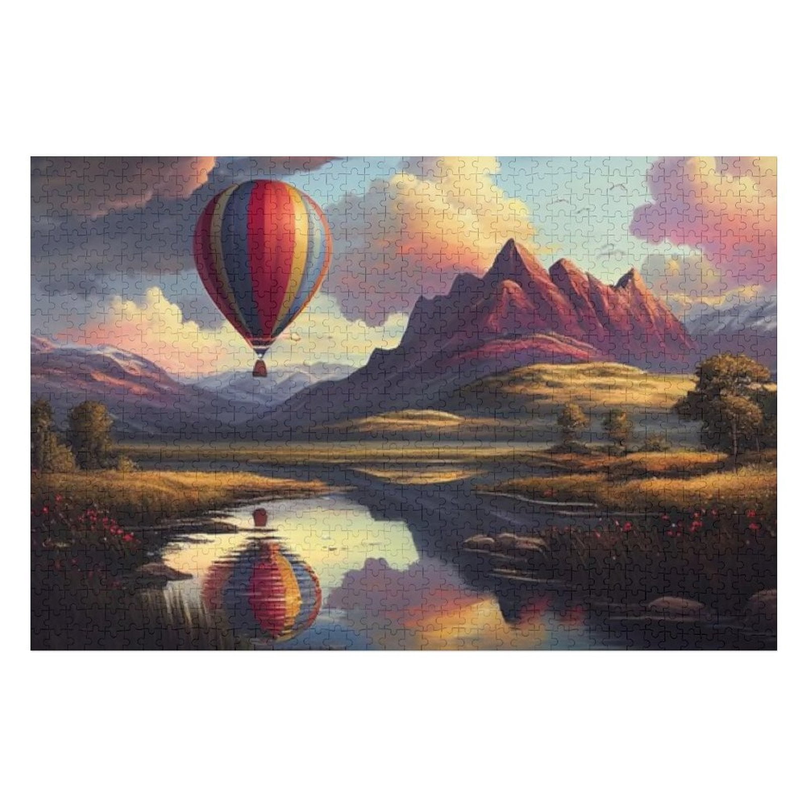 Puzzles for Adults 500 Pieces - Hot Air Balloon Flying Lake With ...