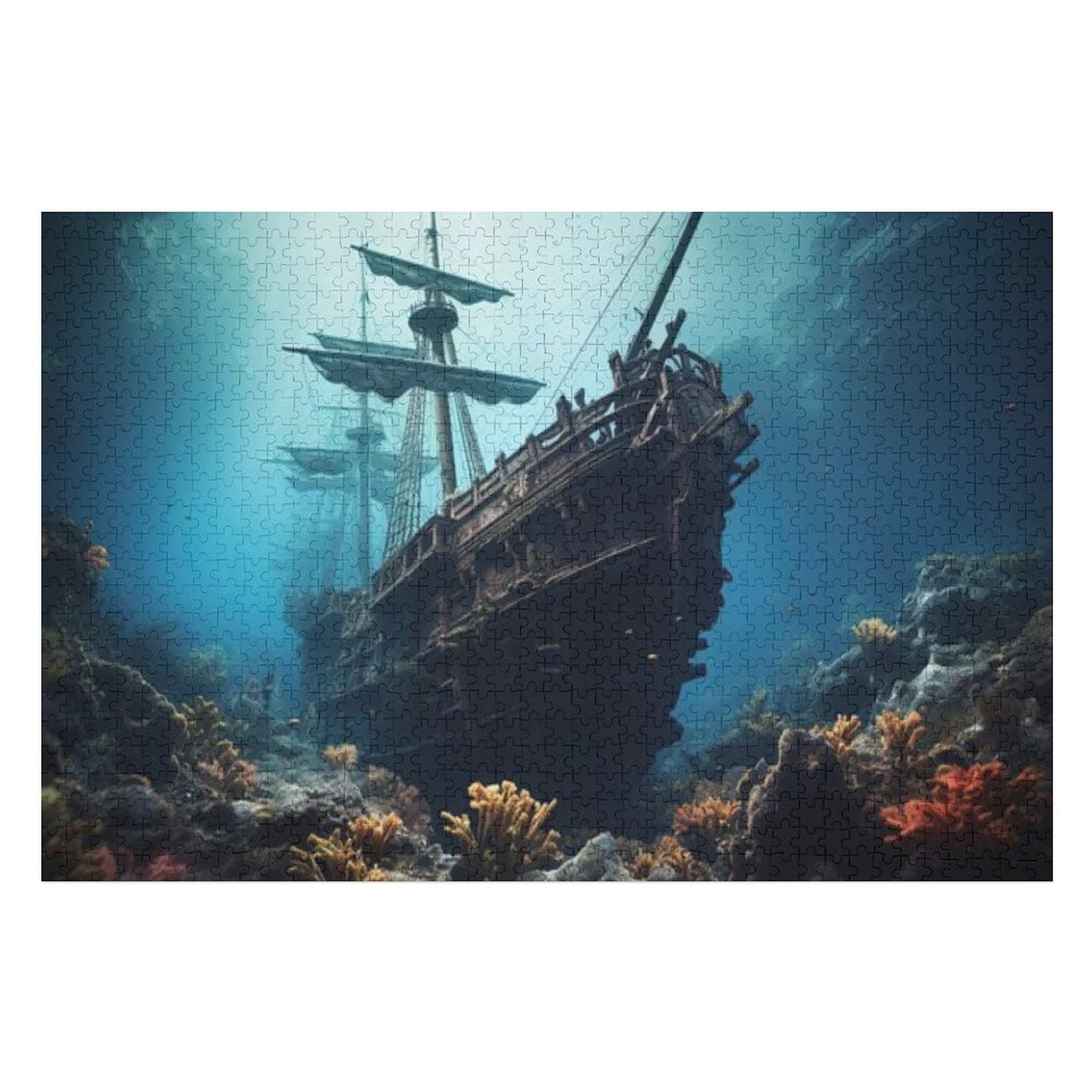 Puzzles for Adults 500 Pieces - Old Ship Rests Sunken Bottom Sea Funny ...