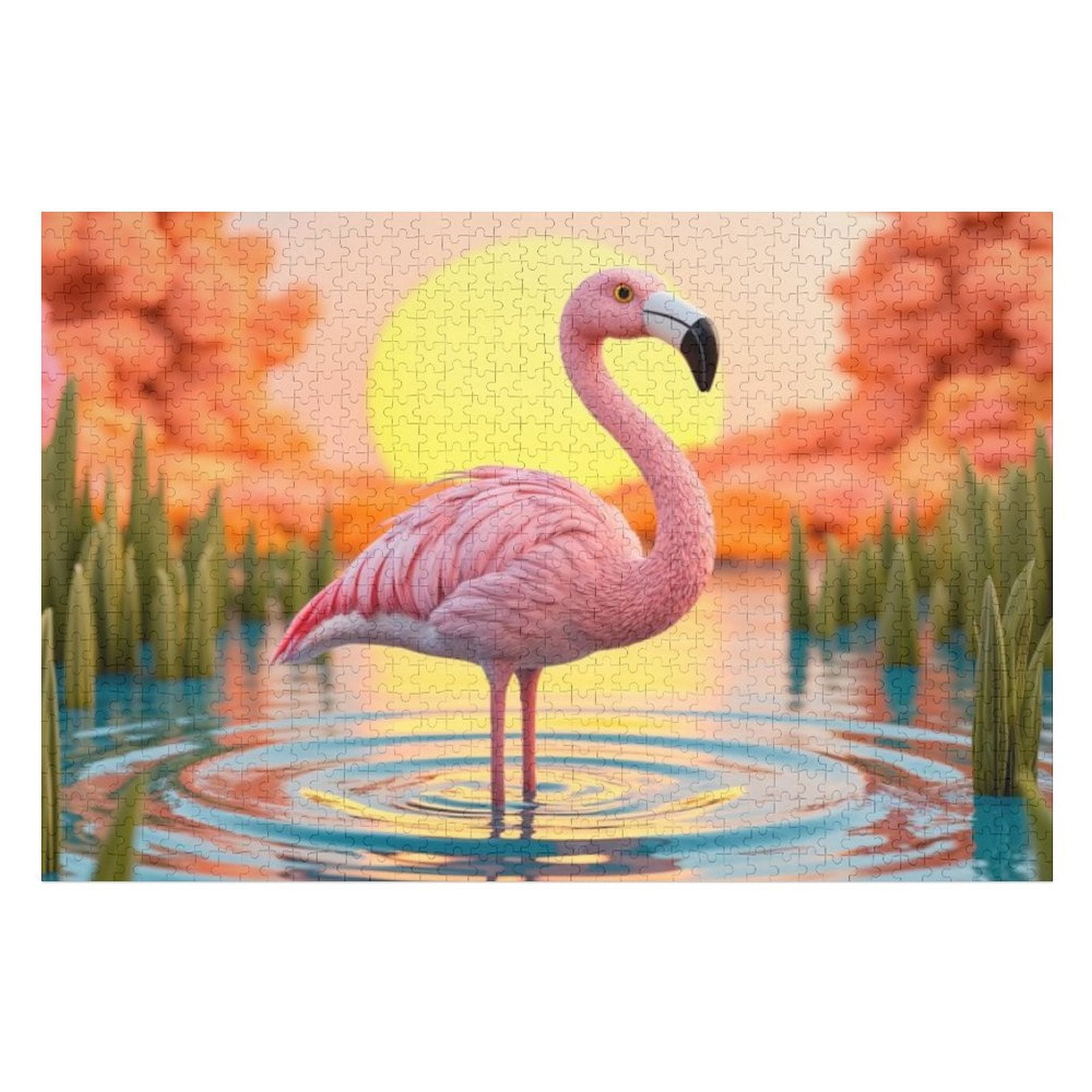 Puzzles for Adults 500 Pieces - Pink Flamingo Sunset Funny Puzzles ...