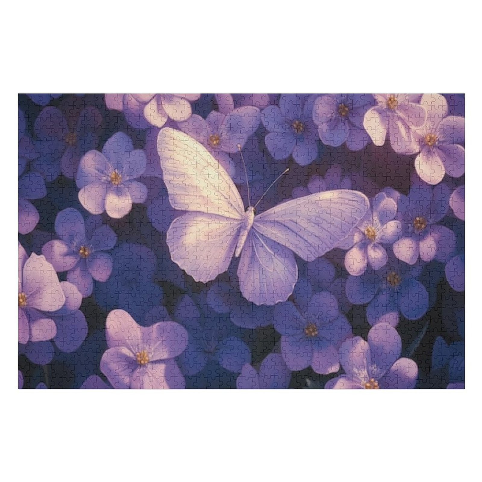 Puzzles for Adults 500 Pieces - Purple Violet Flowers With Butterfly ...