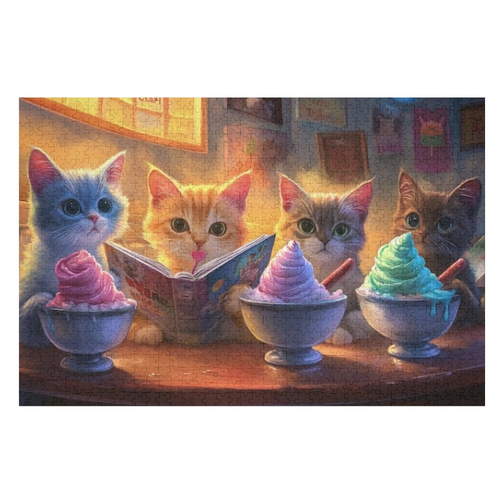 Puzzles for Adults 500 Pieces - Three Cats Eating Ice Cream Funny ...