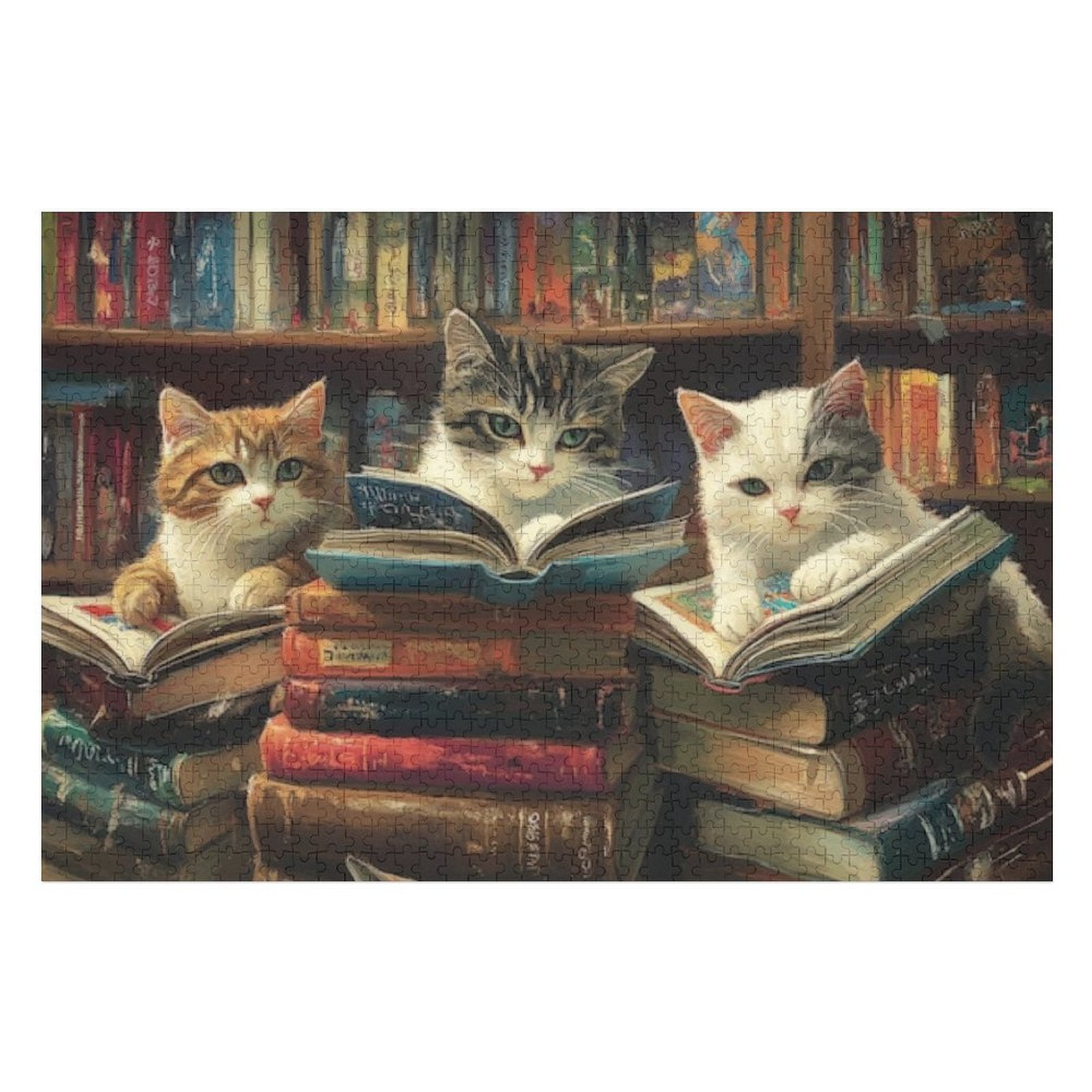 Puzzles for Adults 500 Pieces - Two Cats Reading Book Funny Puzzles ...