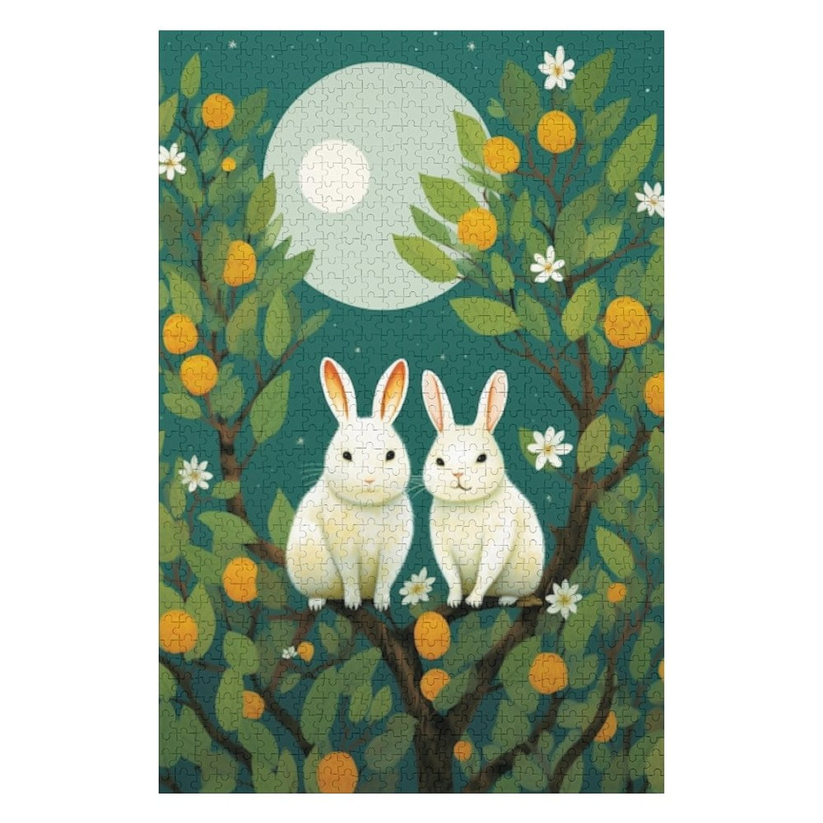 Puzzles for Adults 500 Pieces - Two Rabbits Sitting Tree With Oranges ...