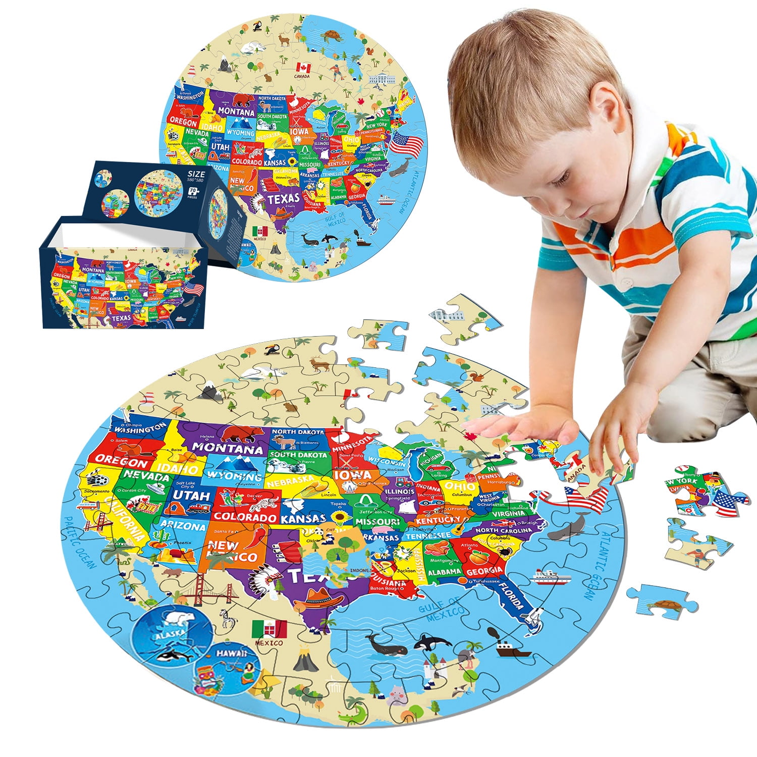 Puzzles for Kids, Toddler Puzzles, USA Map Floor Puzzle, Educational ...