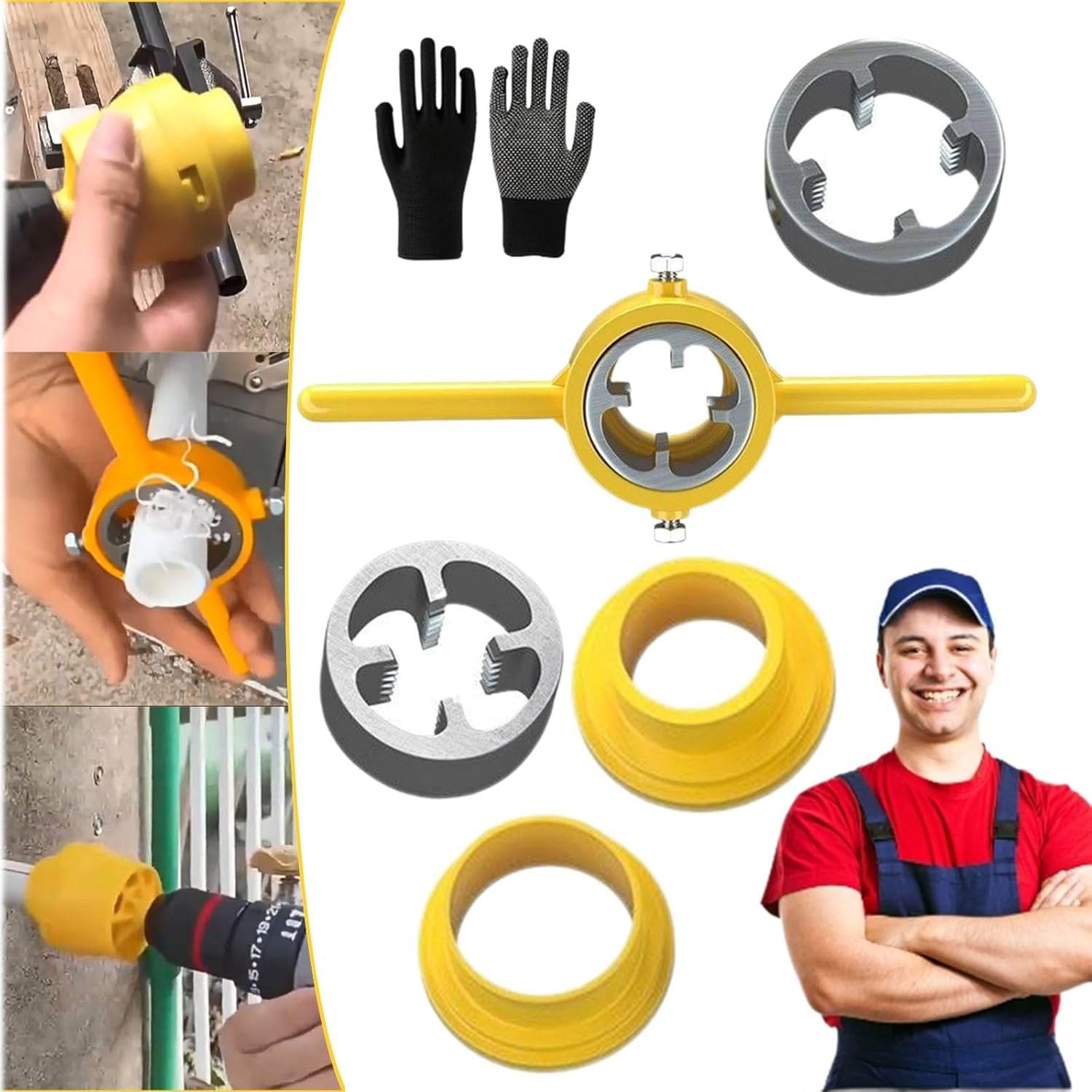 Pvc Pipe Threader Set 1/2 3/4 1 Npt - Plastic Pipe Threader, Pipe ...