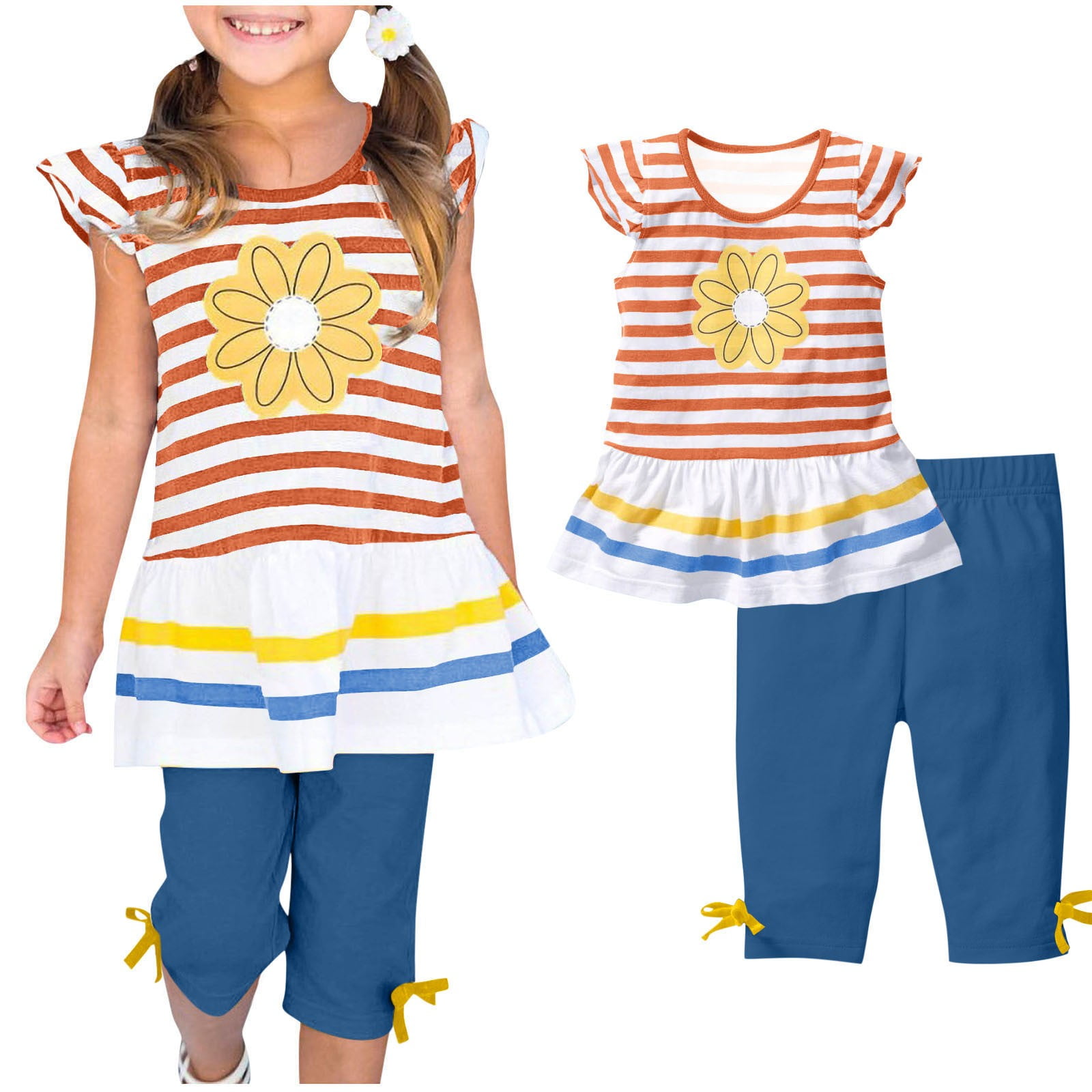 Pvkarhg Girls 2 Piece Sets Cute Summer Matching Outfits Casual Flying ...
