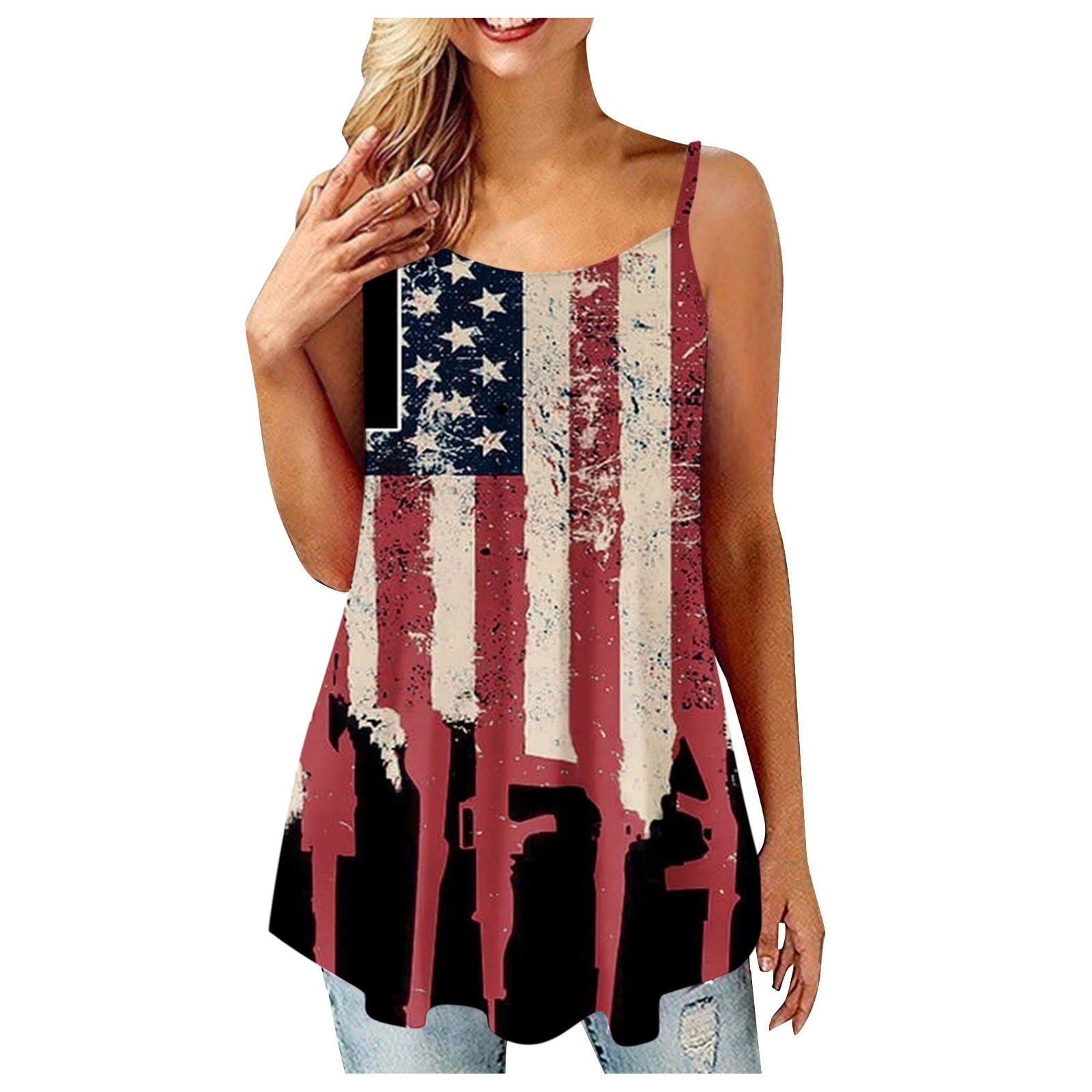 Pvkarhg Plus Size Women 4th Of July Independence Day Strap Tank Tops