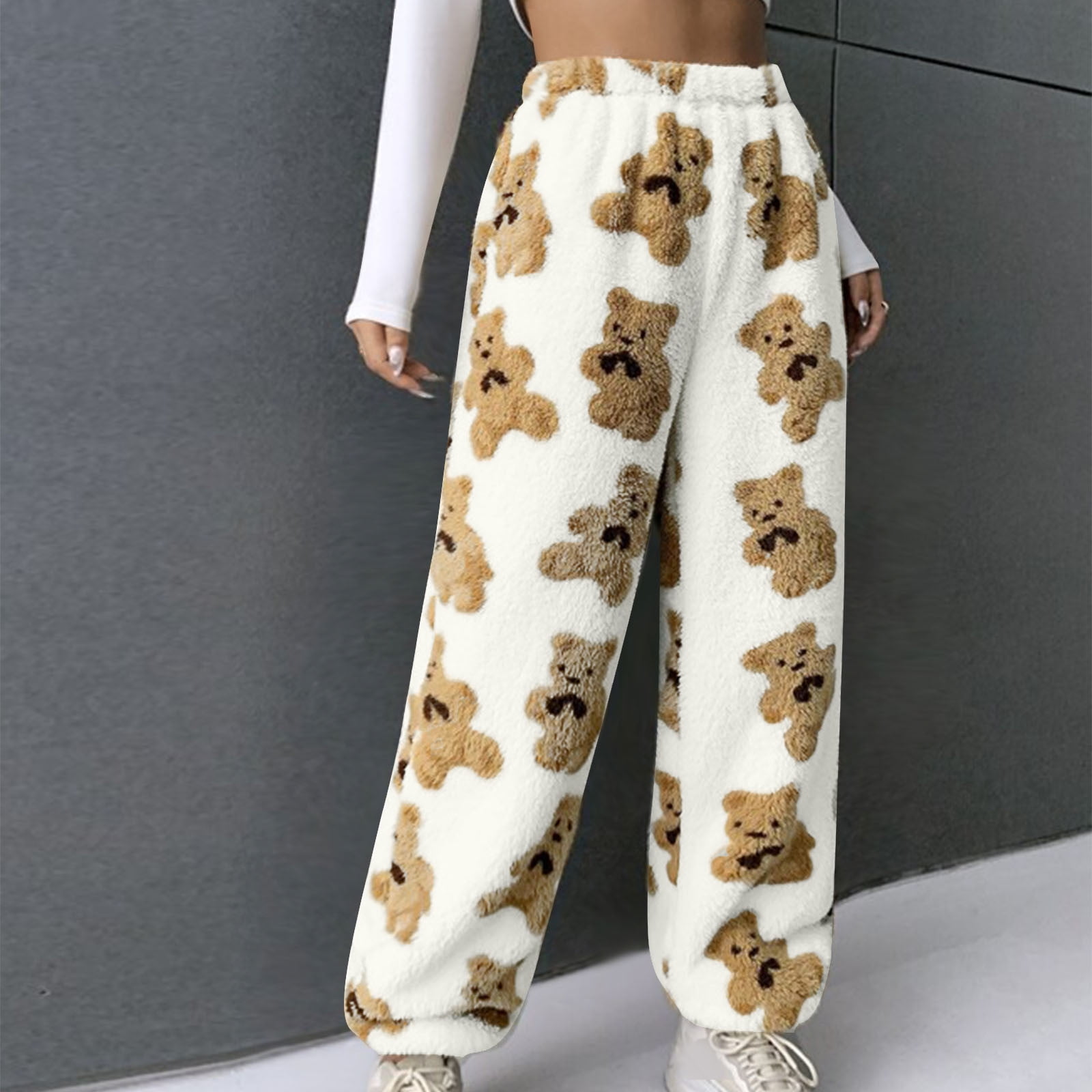 Pvkarhg Womens Cute Bear Graphic Plush Pajama Pants Soft Fluffy Fleece ...