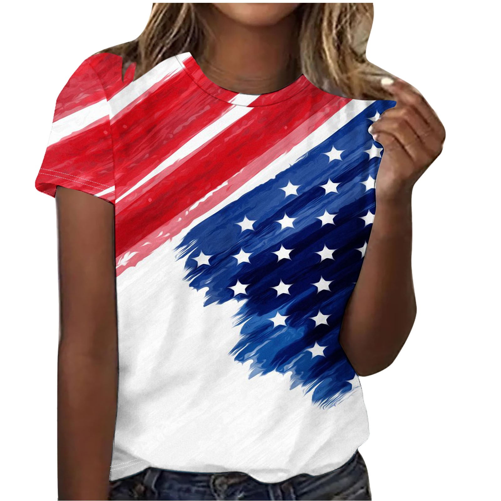 Pvkarhg Womens Red White Blue T Shirts Usa Flag Stars Stripes Tops
