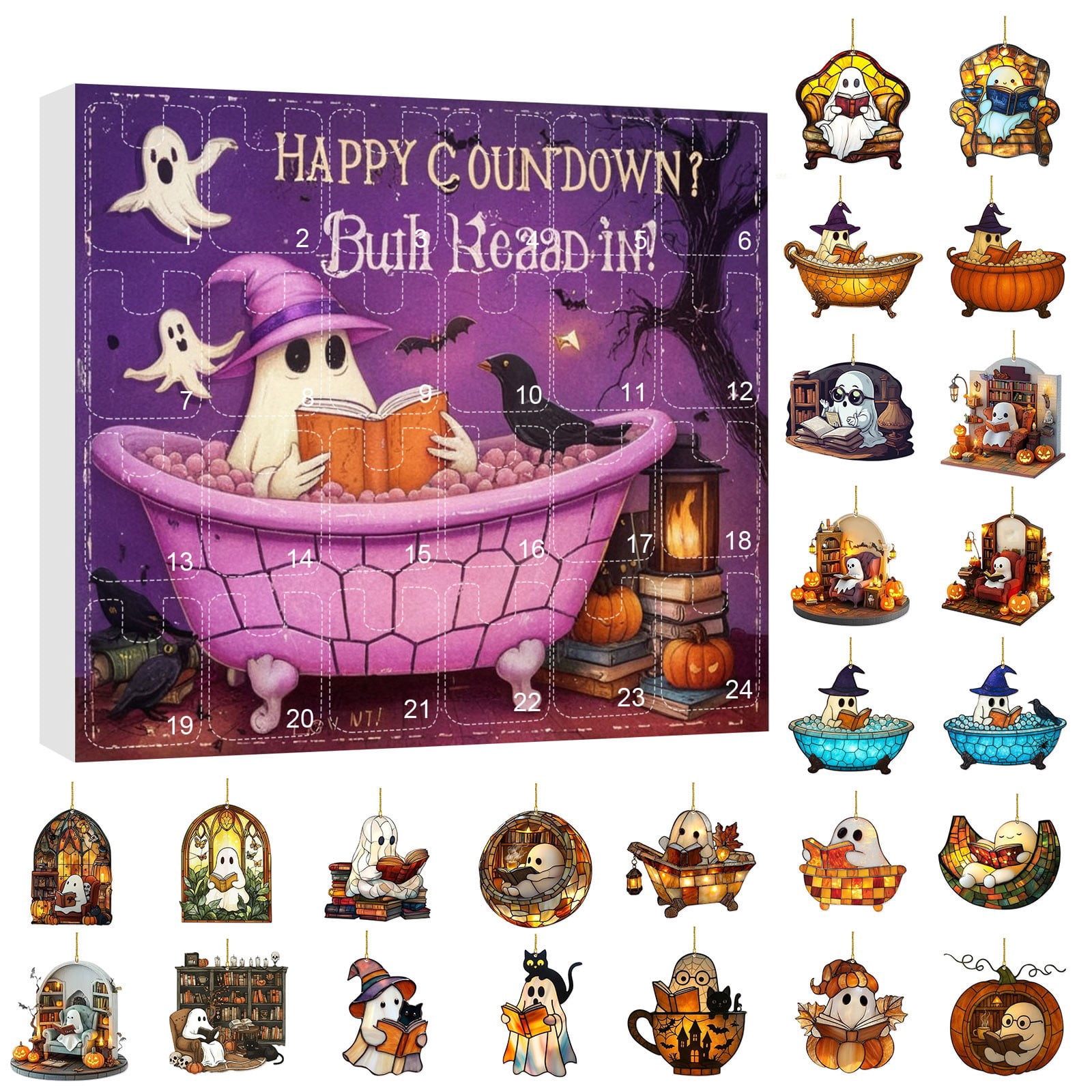 Pvrsomyn Halloween Ghost Hanging Ornament Advent Calendar 2025, 24Pcs ...