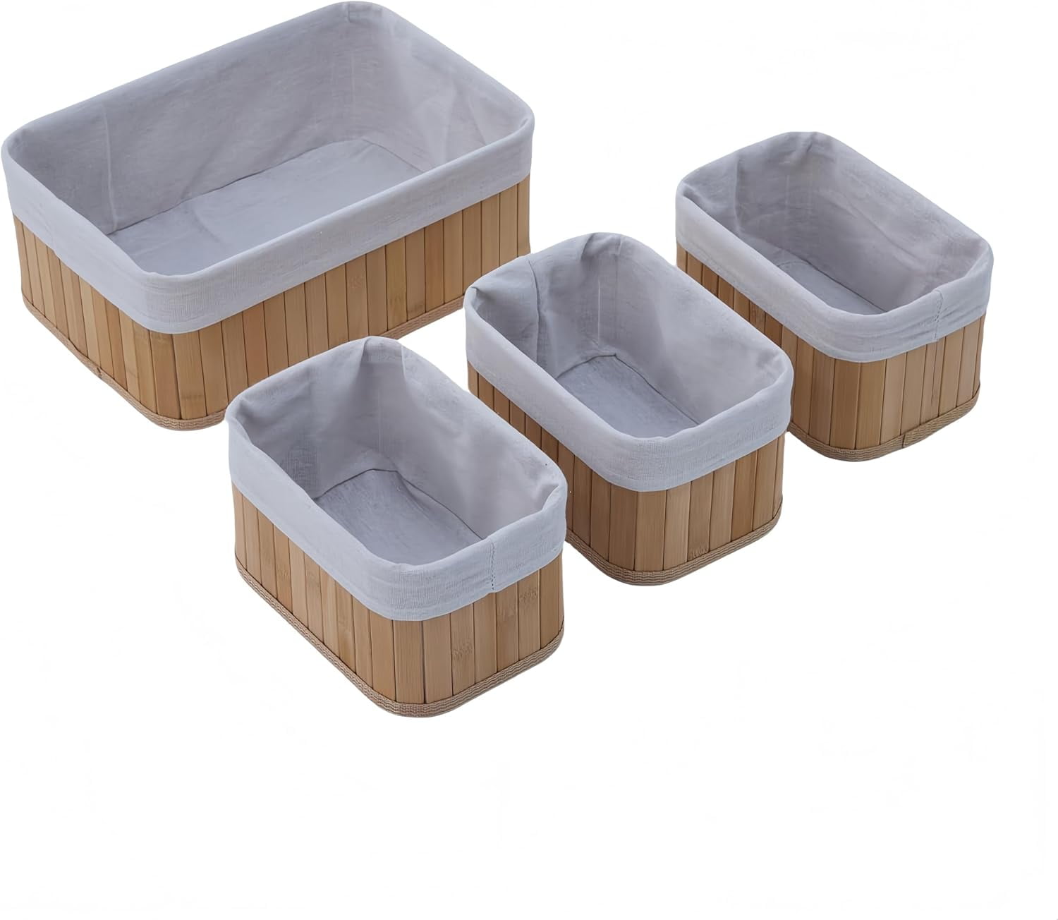 Pwryon 4-Pack Bamboo Storage Baskets with Removable Washable Liners ...