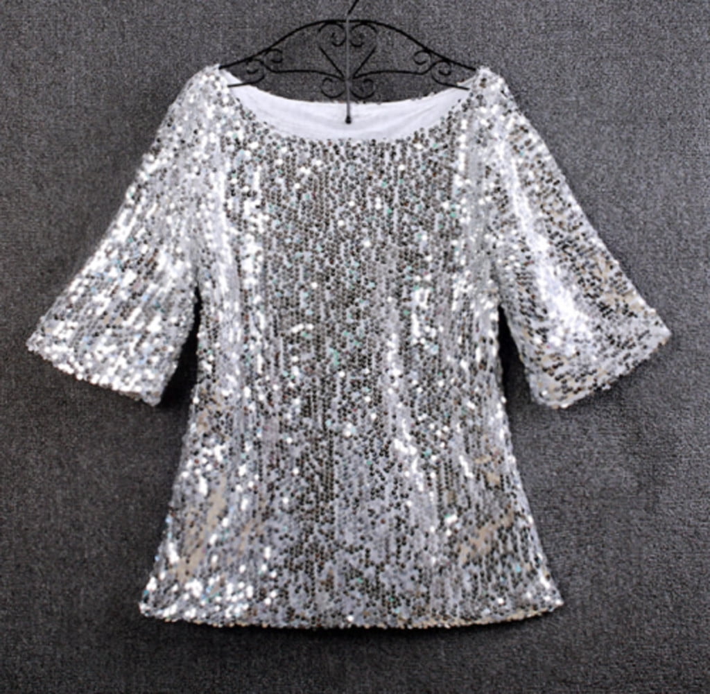 Pxiakgy Blouse Fashion Casual Sequins Party Top Tops Women Shirt Crop ...