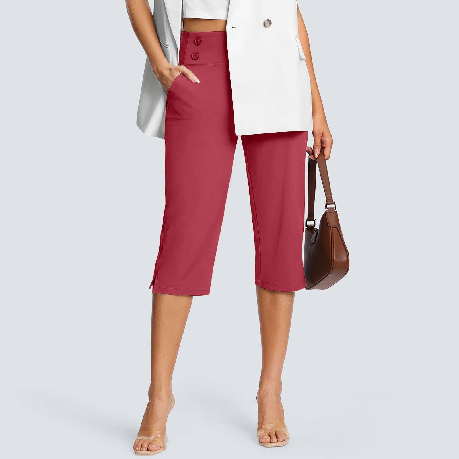 Pxiakgy Capri Pants for Women Stretch Side Slit Straight Leg Yoga Pants ...