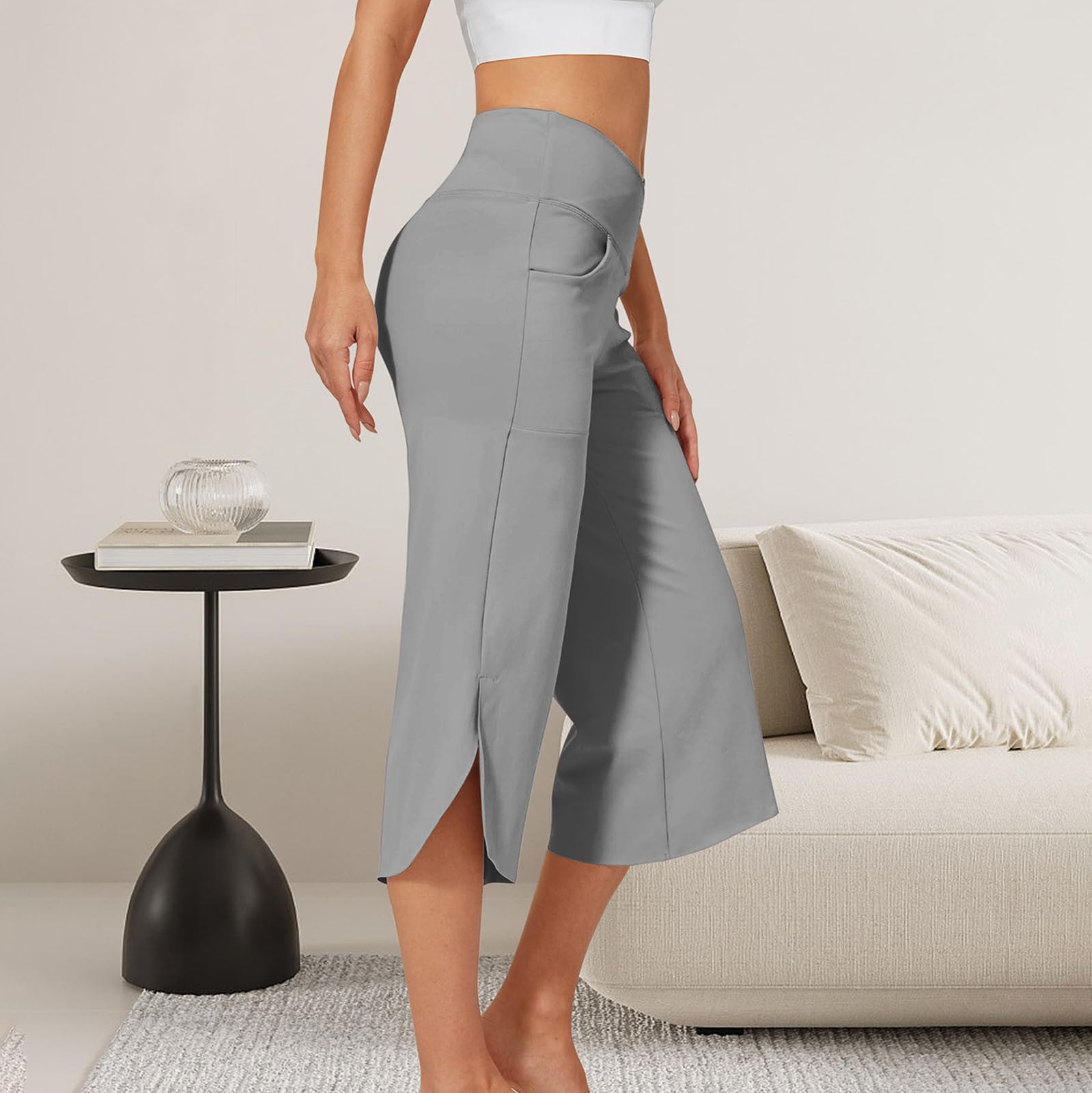 Pxiakgy Capri Pants for Women Wide Leg Yoga Pants for Summer Flowy ...