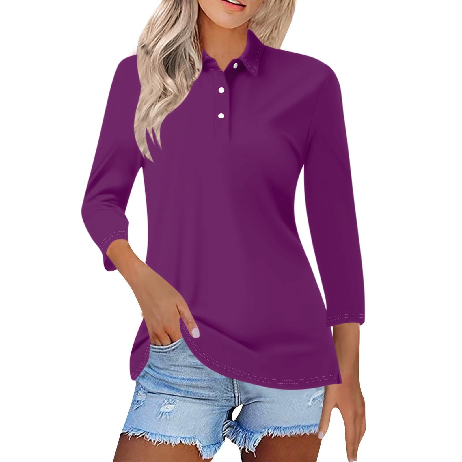 Pxiakgy Hot Sale!! Women's Polo Shirts 3/4 Sleeve 3-Button Cotton Cool ...