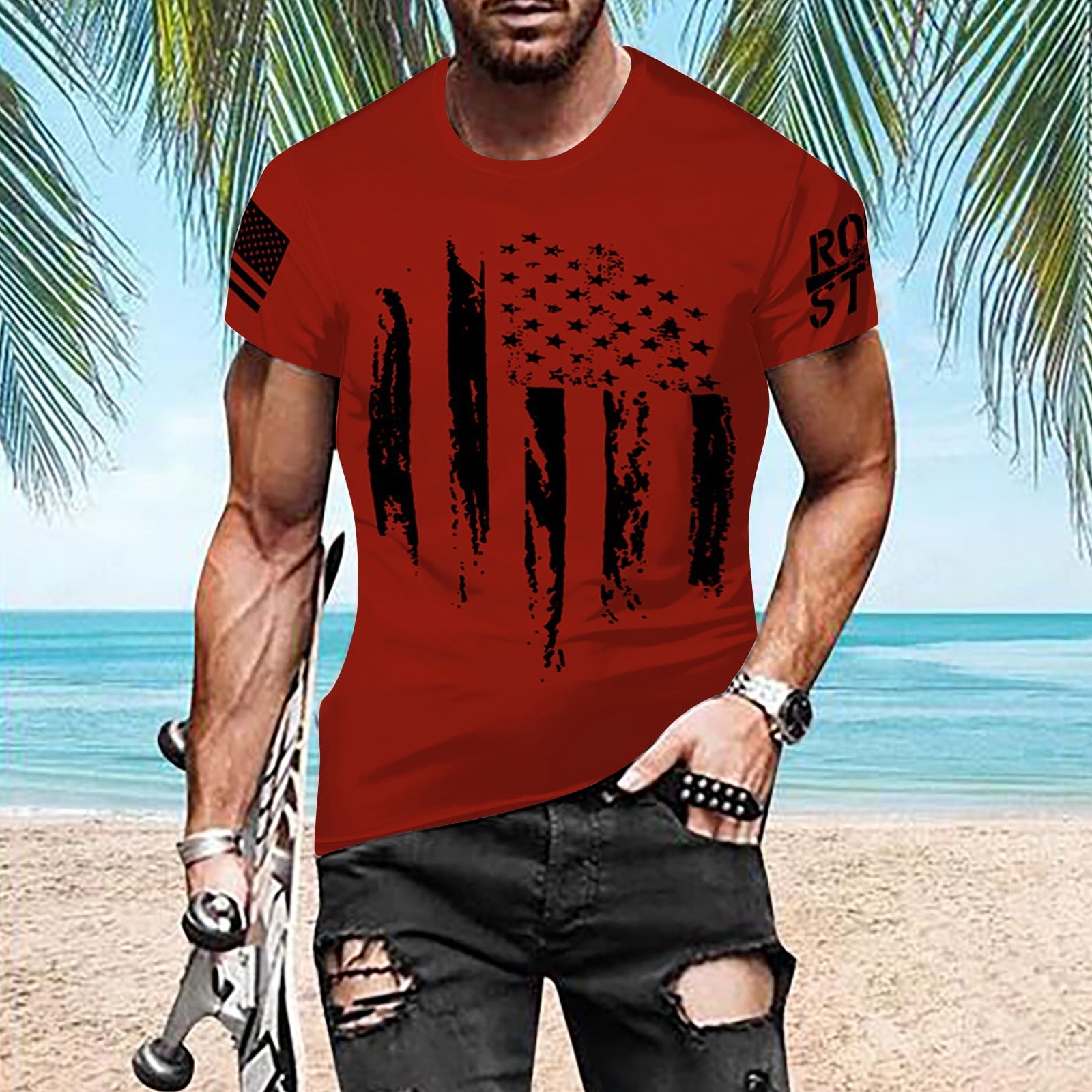 Pxiakgy Mens Independence Day Flag Casual Soft And Comfortable T Shirt ...