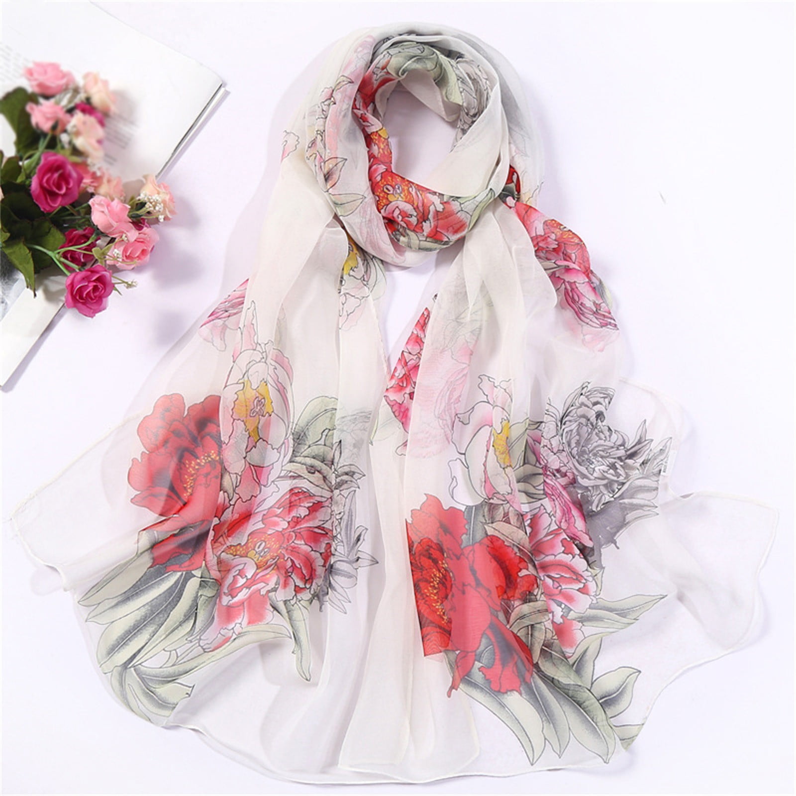 Pxiakgy Scarfs For Women Lightweight Print Floral Pattern Scarf Shawl ...