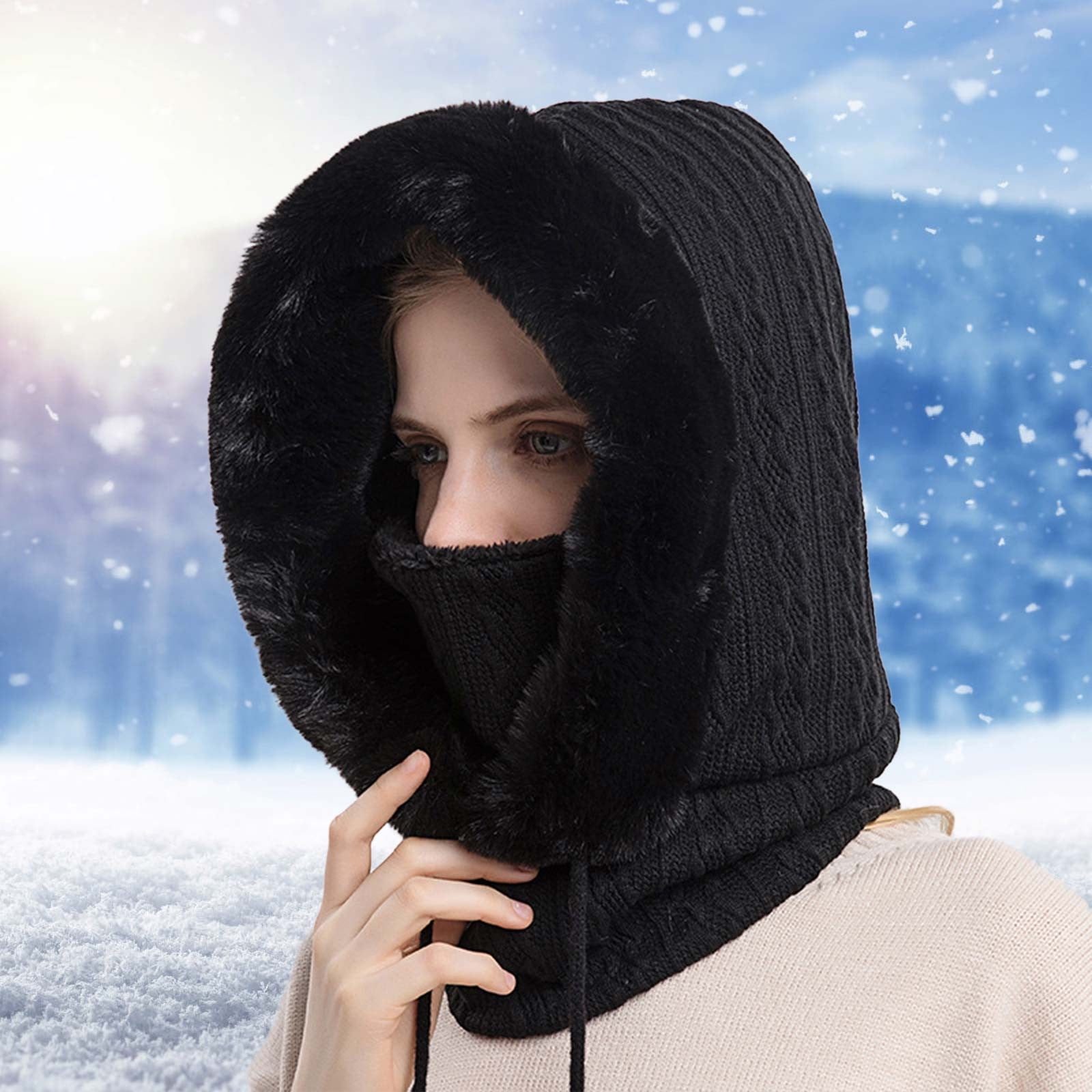 Pxiakgy hats for women Integrated Hood Cap Winter Warm Hat Cold-Proof ...