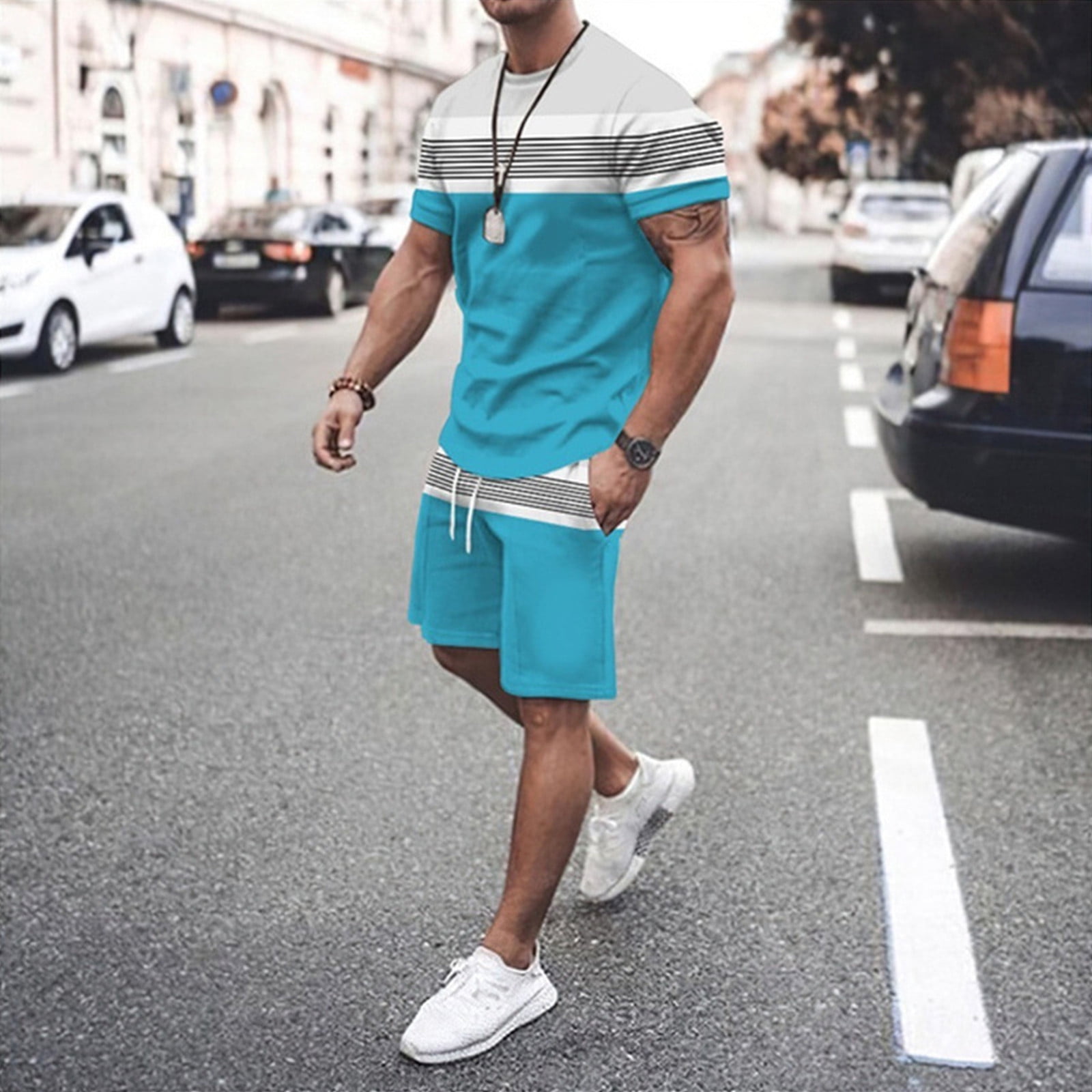 Pxiakgy suits for men casual Men's 3D Short Sleeve Suit Shorts Beach ...