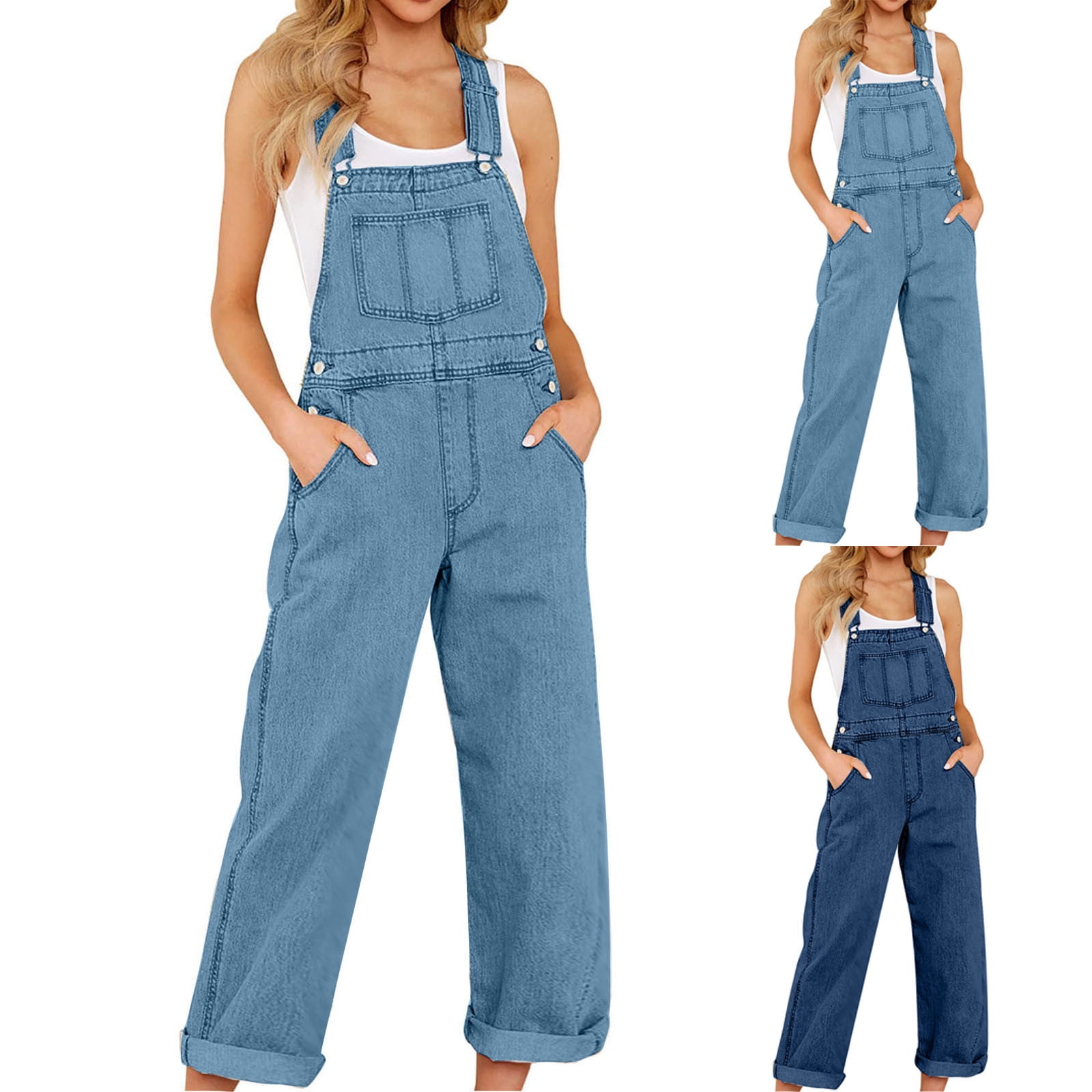 Pxkloy Cargo Jean Overalls for Women Wide Leg Bib Utility Stretchy ...