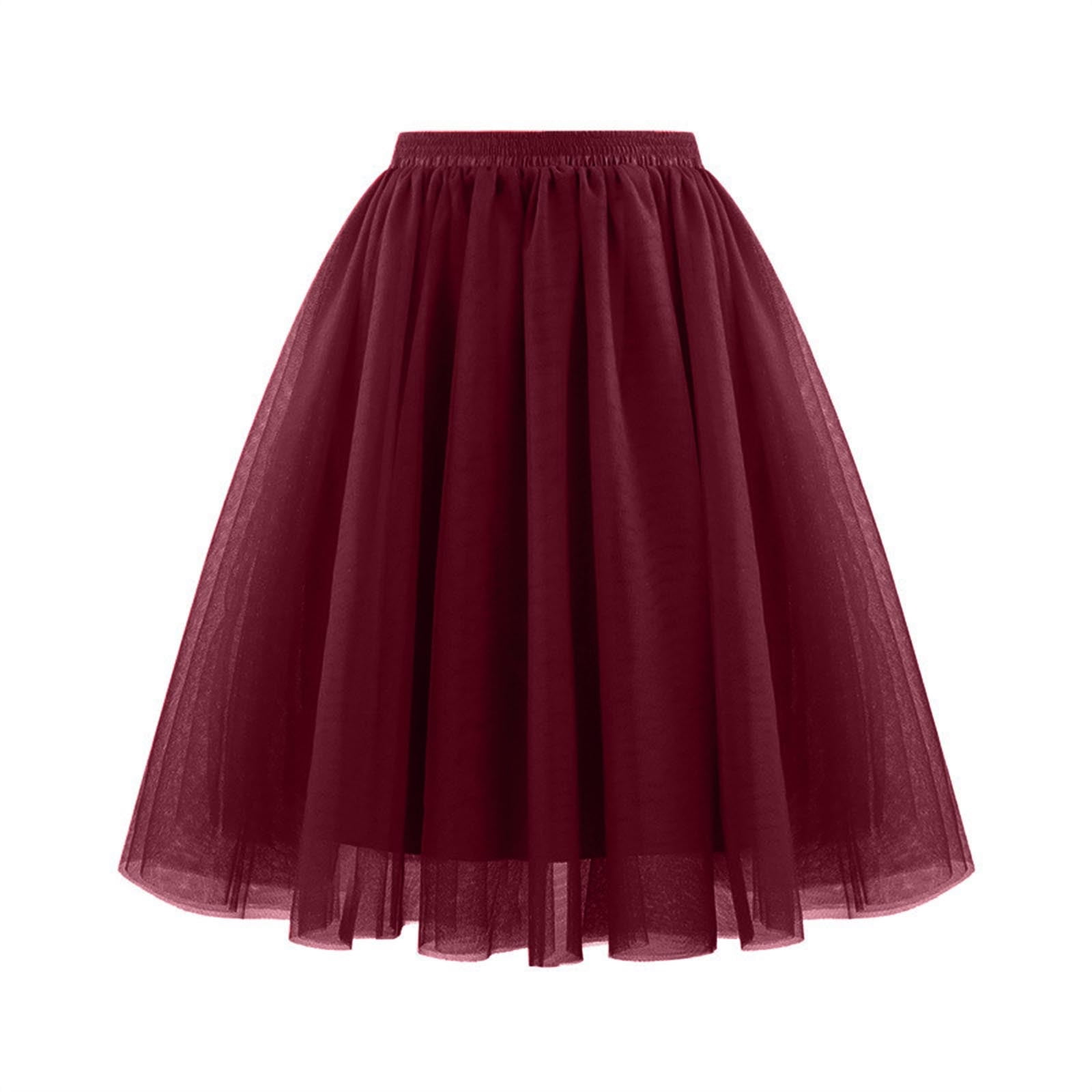 Pxkloy Midi Tutu Tulle Skirt for Women Elastic High Waist Pleated ...
