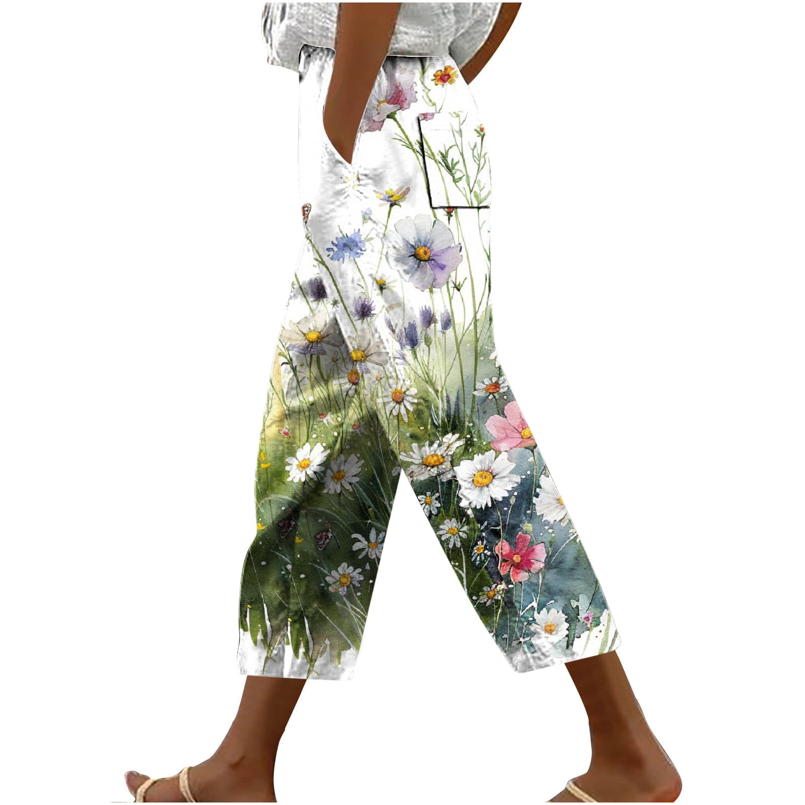 Pxkloy Pull On Floral Capri Pants for Women,Lightweight Women Cotton ...