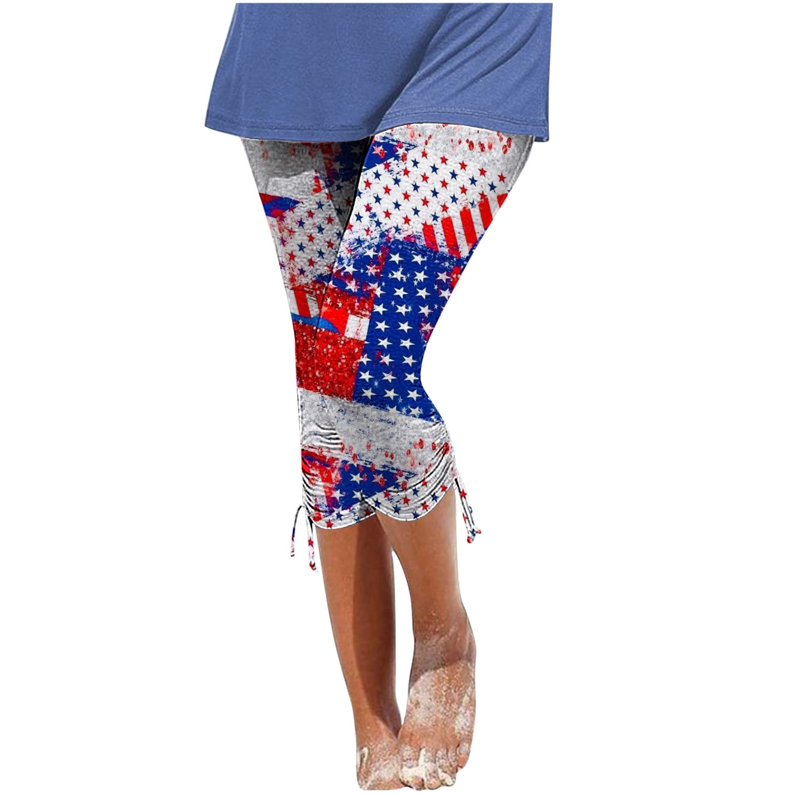 Pxkloy Women's Patriotic Leggings Capri,4th of July American Flag Capri ...